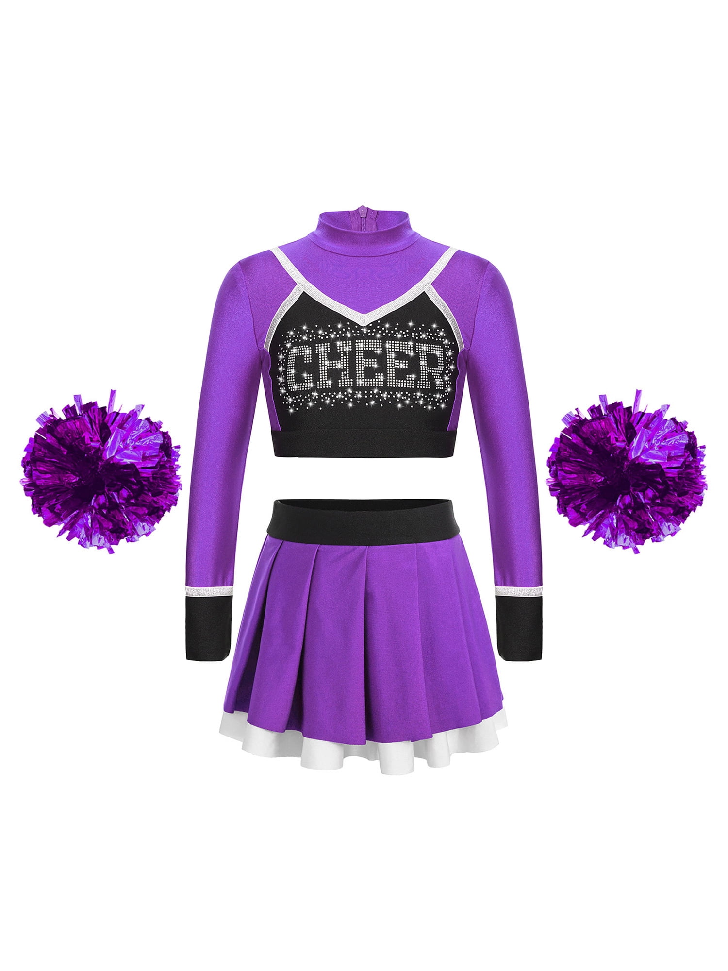 inlzdz Girls Cheerleading Dance Costume 5Pcs Complete Outfit for Cheer Leader Uniform Fancy ...