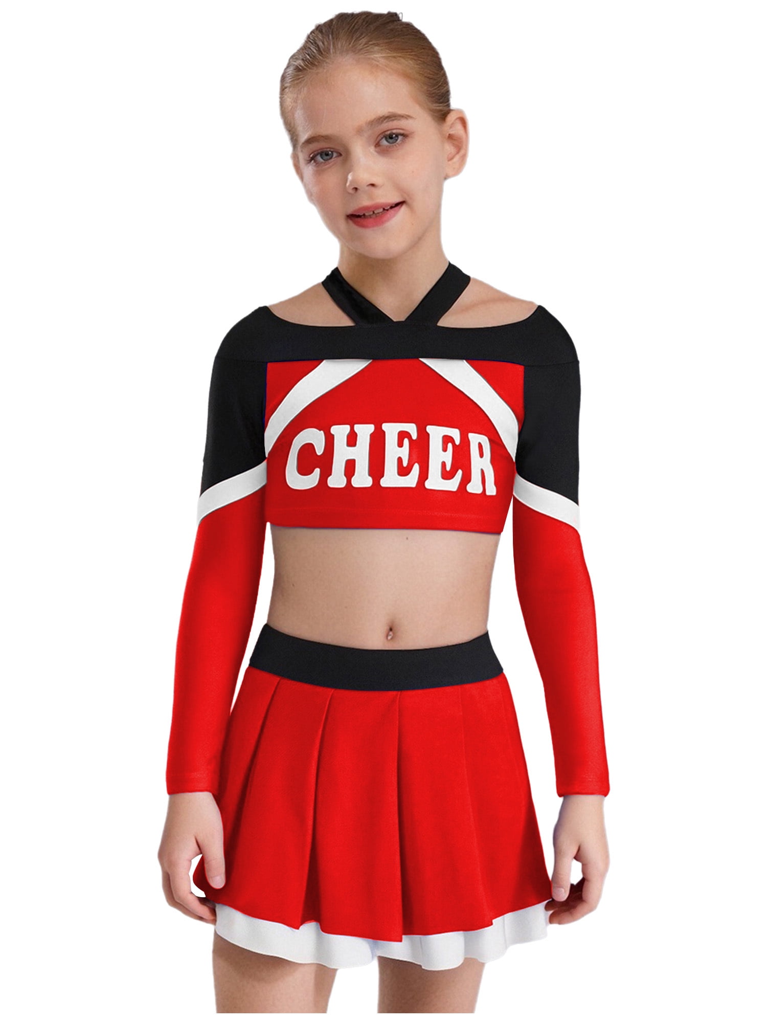 inlzdz Girls Cheerleading Uniform Cheer Leader Dance Crop Tops with ...