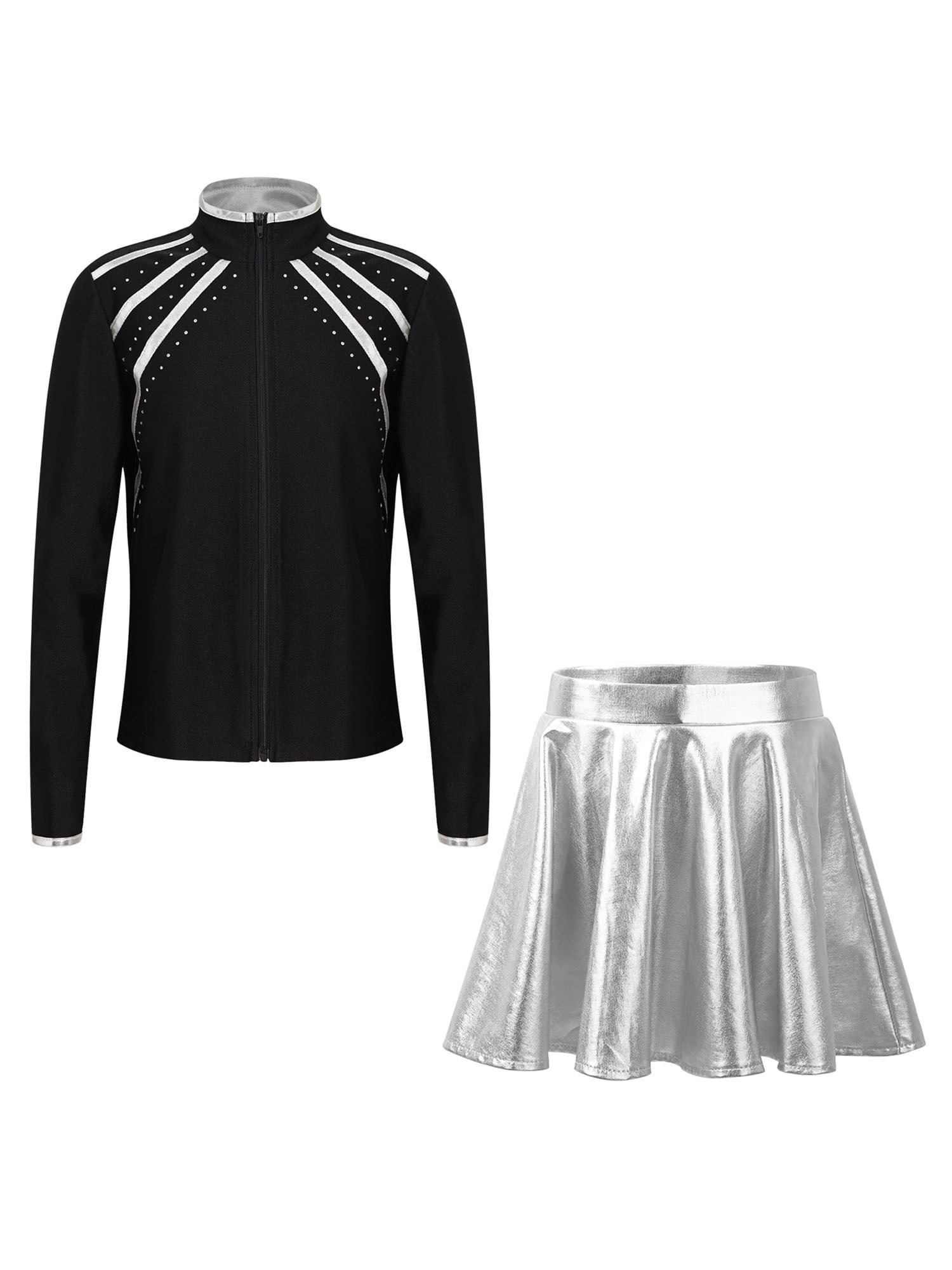 inlzdz Girls Figure Skating Dancing Outfit Long Sleeve Shiny Ice ...