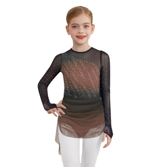 inlzdz Girls Figure Skating Dress Gradient Color Long Sleeve Dance ...
