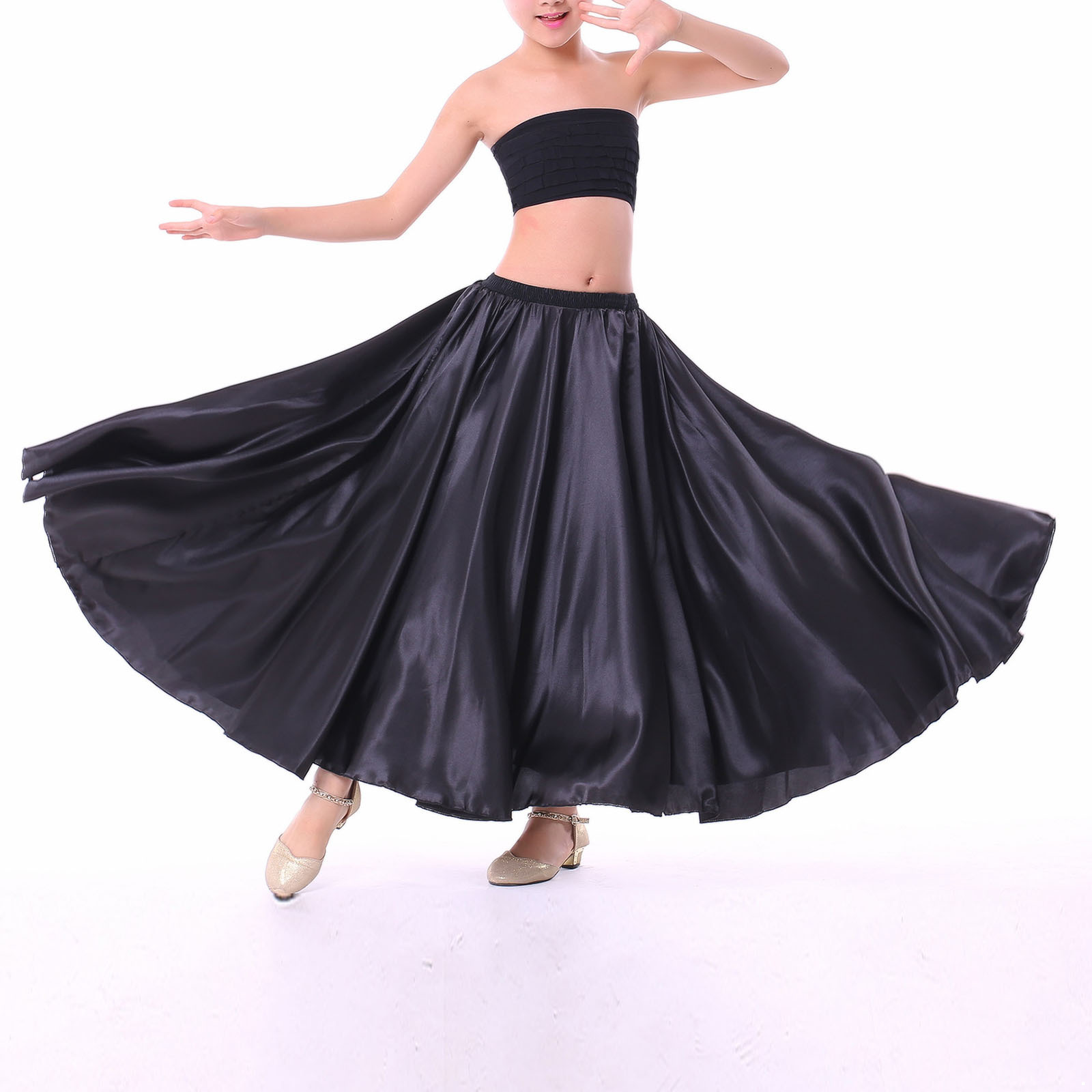 inlzdz Girls Flamenco Dance Skirt Full Circle Mexican Folkloric Belly ...