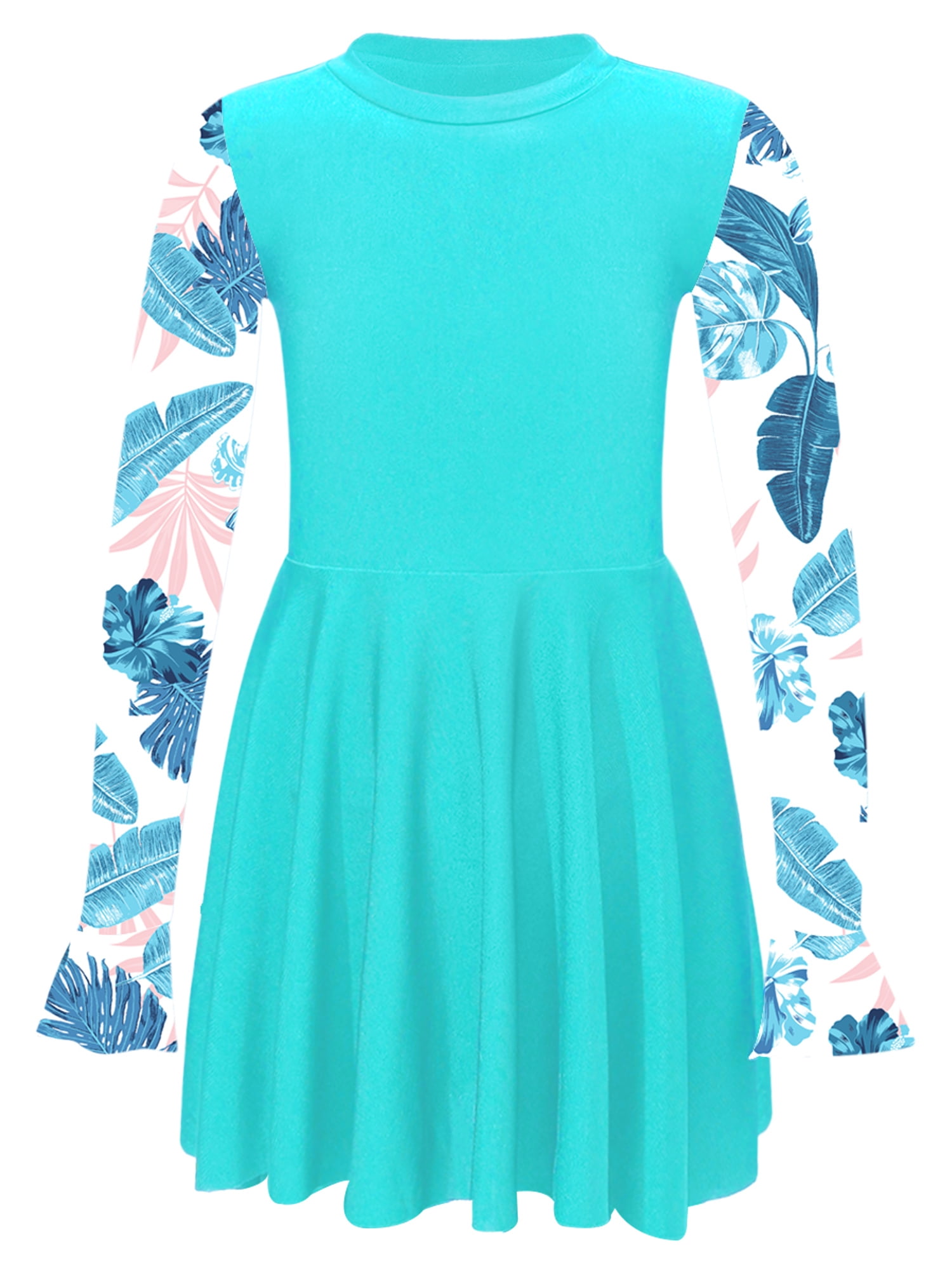 inlzdz Girls Floral Print Long Sleeve Swim Dress Rash Guard One Piece ...