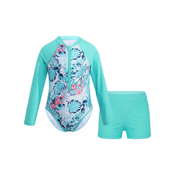 inlzdz Girls Long Sleeve Rash Guard One Piece Swimsuit with Booty ...