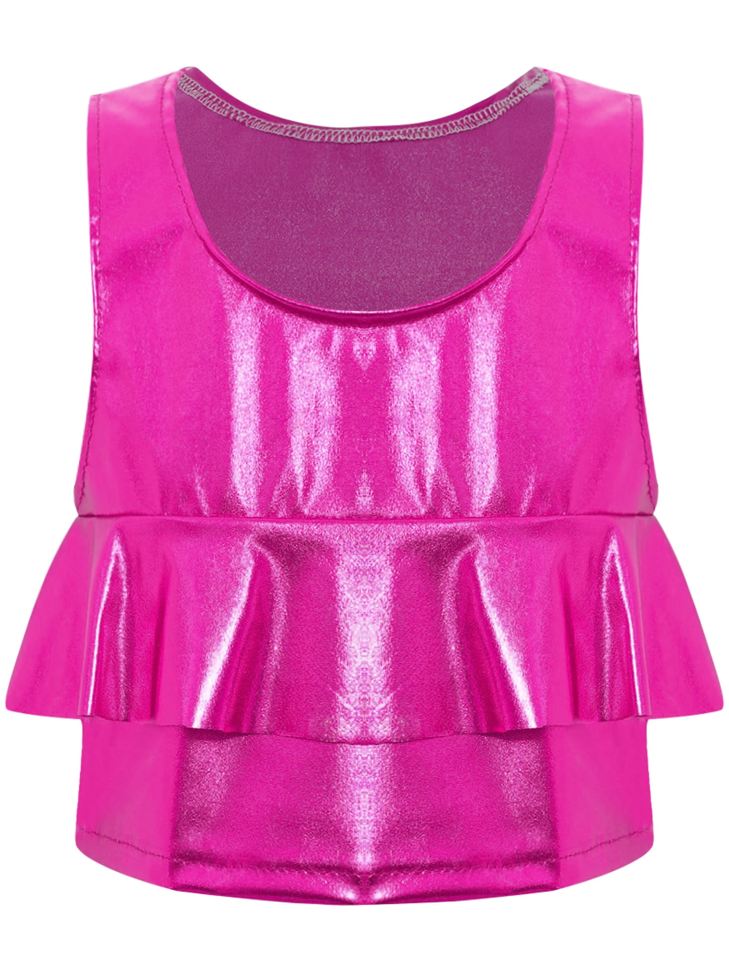 inlzdz Girls Metallic Crop Top Shiny Ruffles Cropped Tank Top ...
