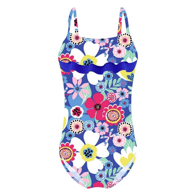 inlzdz Girls One Piece Swimsuits Hawaiian Ruffle Floral Swimwear Beach ...