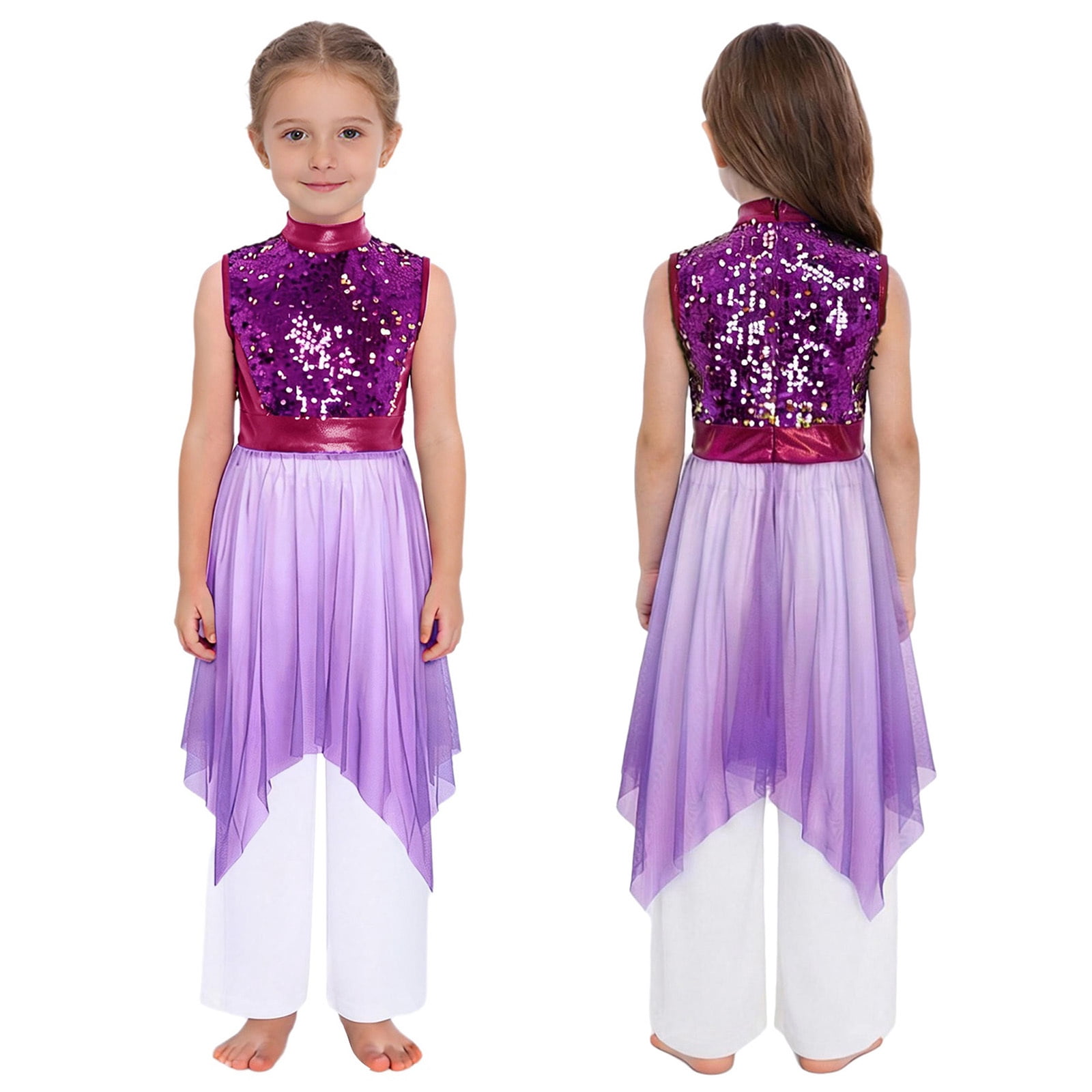 inlzdz Girls Praise Dance Outfits Glittery Worship Tunic Overlay Dress ...