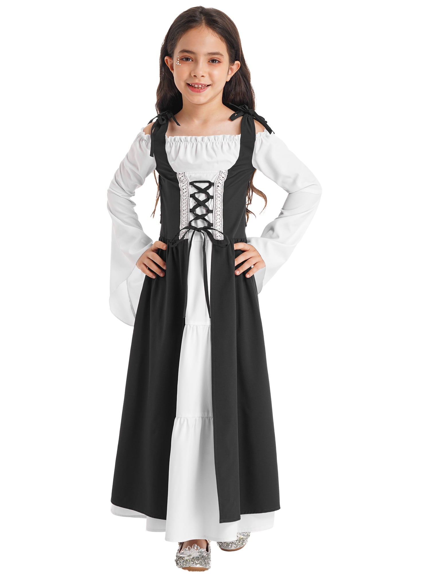 inlzdz Girls Renaissance Medieval Dress Long Sleeve Vitorian Maxi Dress ...