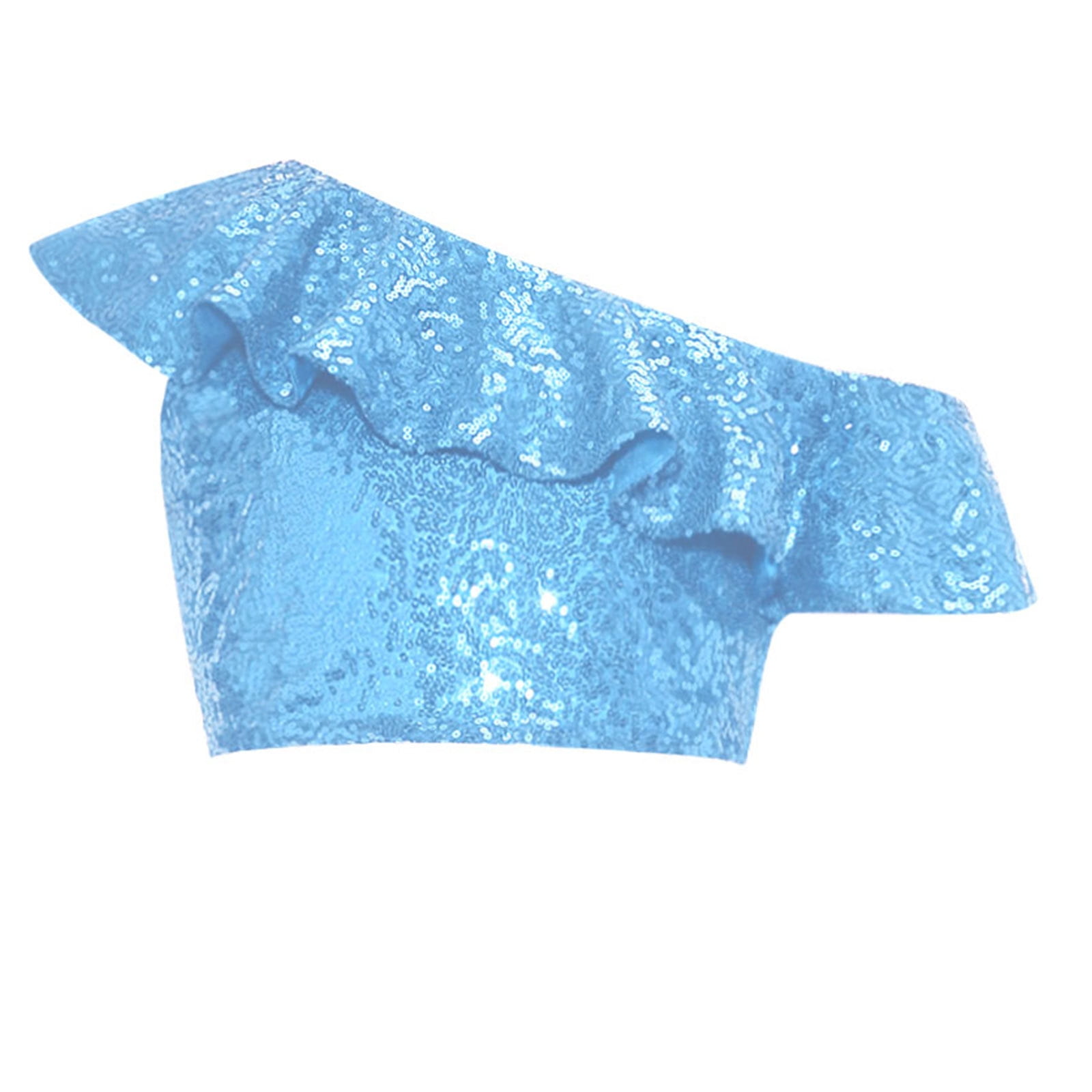 inlzdz Girls Sequin Ruffle Crop Top Sparkly One Shoulder Latin Jazz ...
