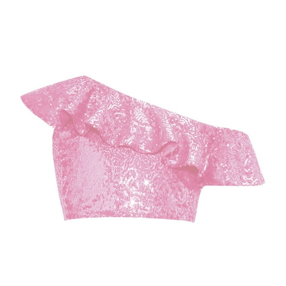 inlzdz Girls Sequin Ruffle Crop Top Sparkly One Shoulder Latin Jazz ...