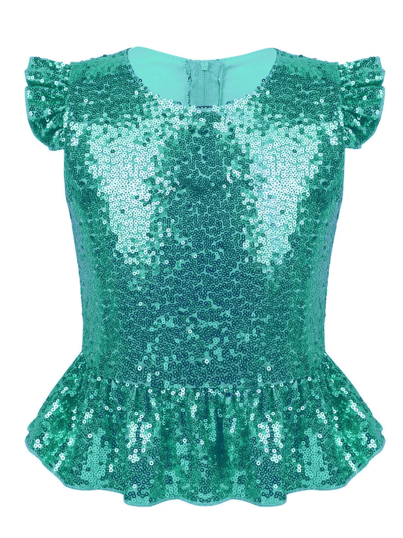 inlzdz Girls Sequins Ruffled Sleeves Crop Tank Tops Modern Jazz Latin ...