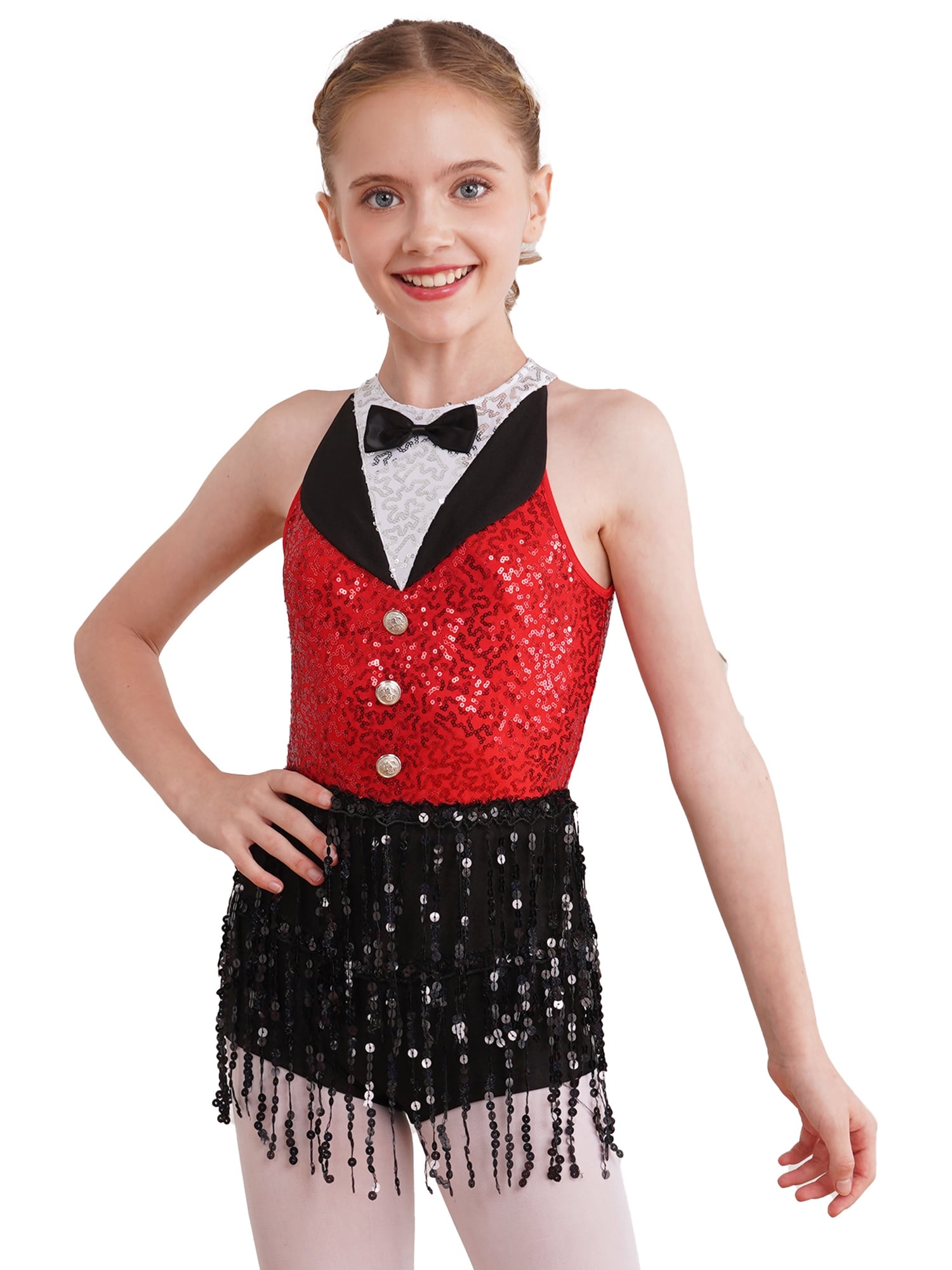 inlzdz Girls Sequins Tassel Dance Dress for Jazz Latin Salsa Rumba Tap ...