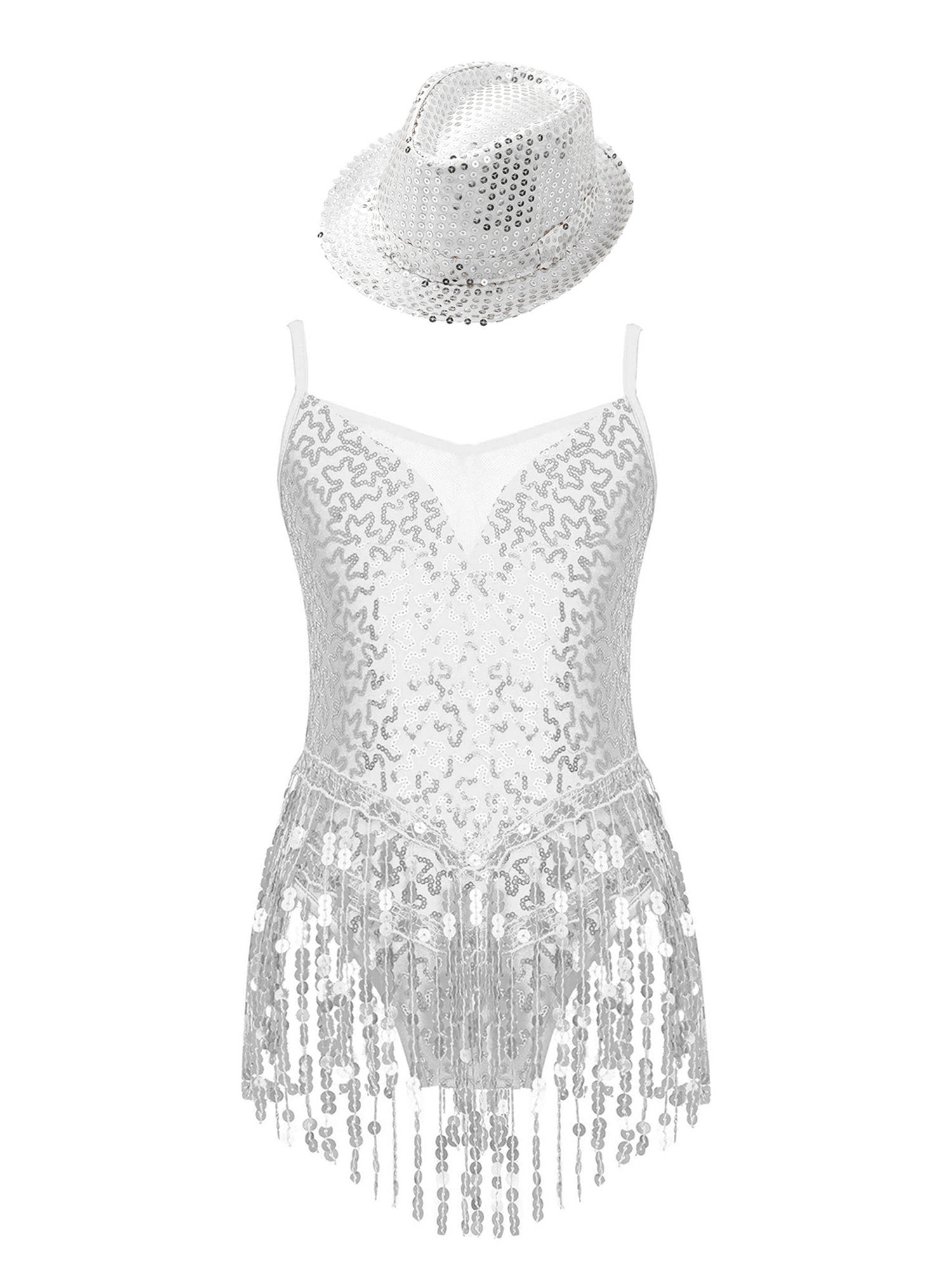 inlzdz Girls Sequins Tassel Latin Jazz Tango Chacha Dance Costume with ...