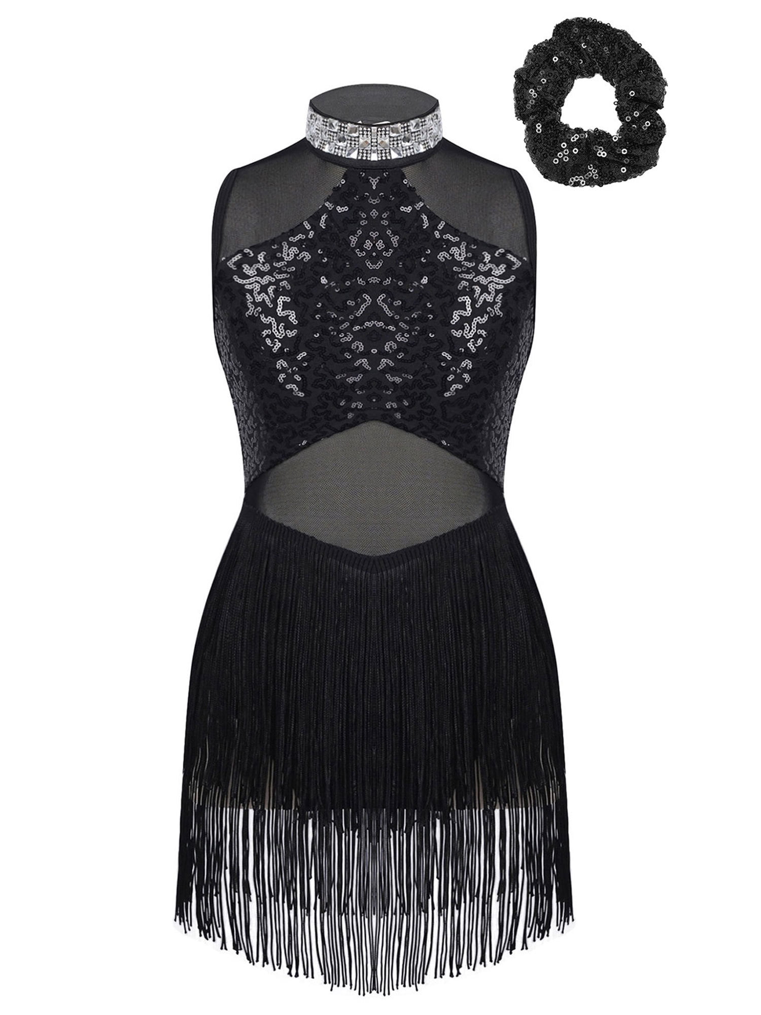 inlzdz Girls Sequins Tassel Leotard for Ballet Jazz Latin Ballroom ...