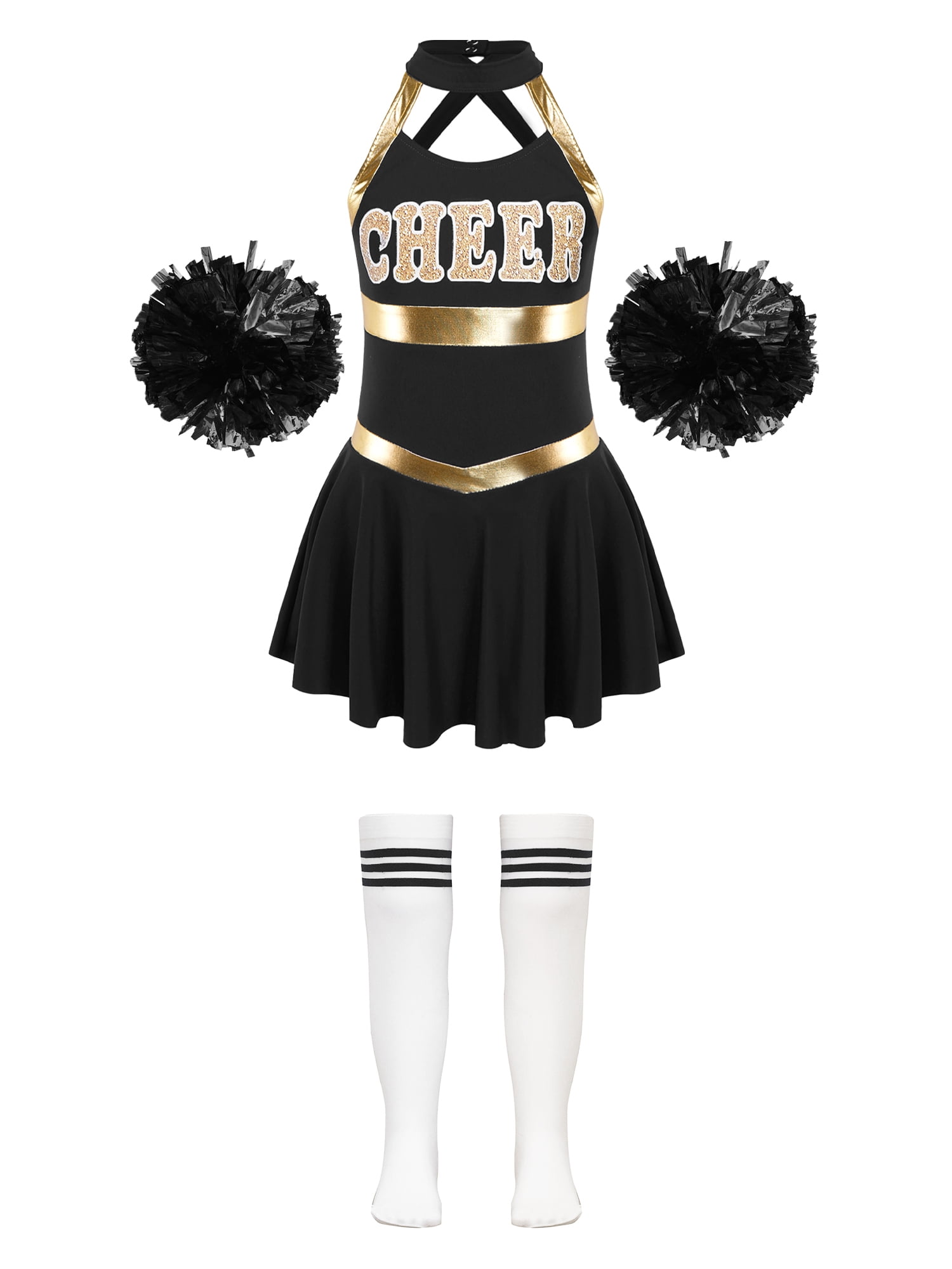 inlzdz Girls Shiny Cheer Leader Costume Dress Cheerleading Dance ...