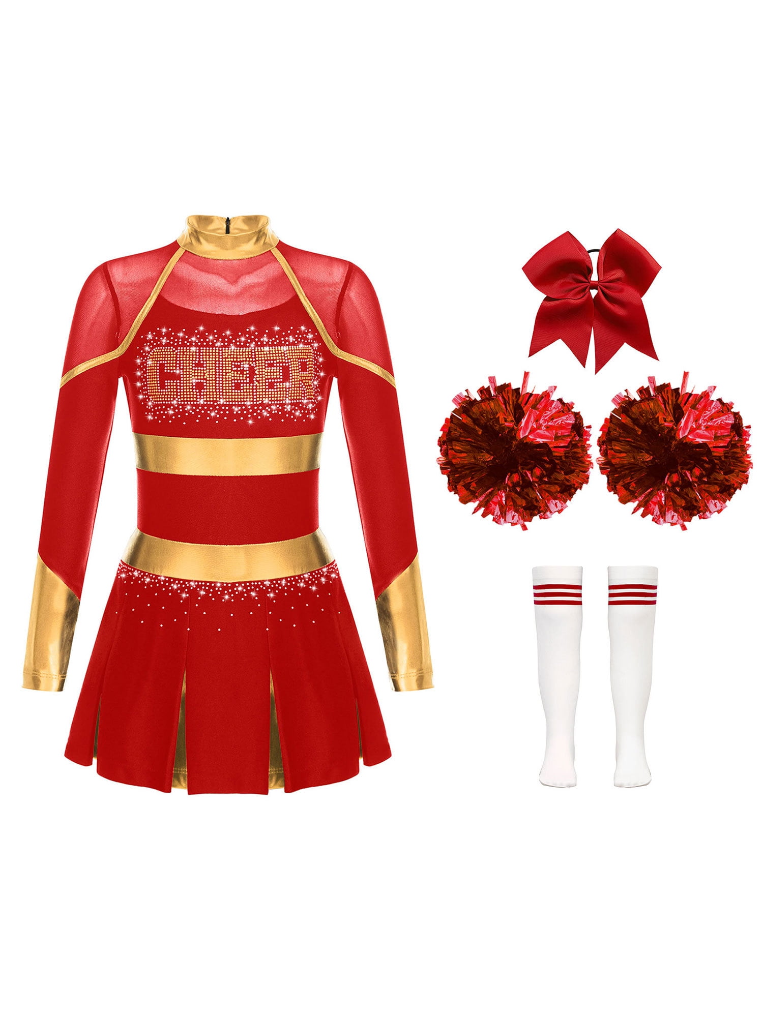 inlzdz Girls Shiny Cheer Leader Costume Halloween Cosplay Cheerleading ...