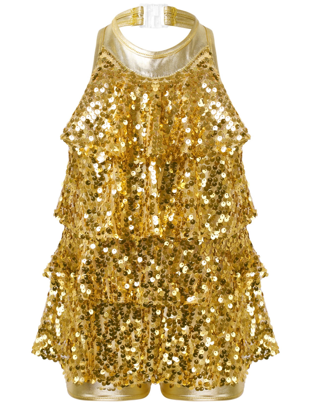 inlzdz Girls Shiny Sequins Dance Dress Leotard Sparkle Hip Hop Latin ...