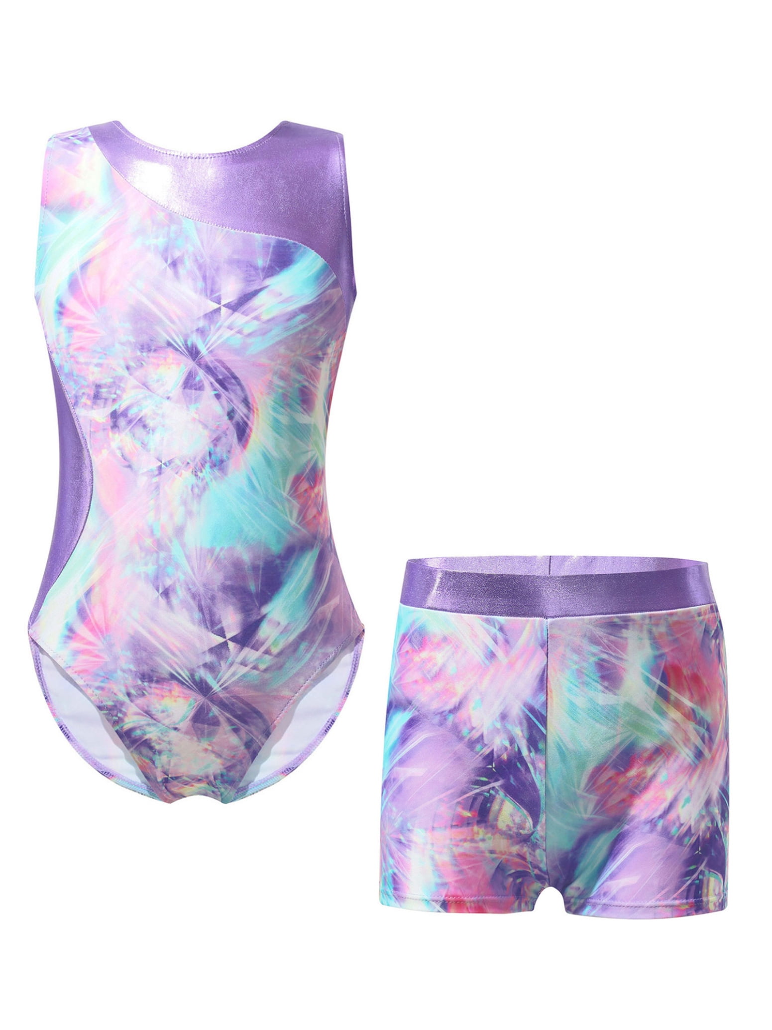 inlzdz Girls Sleeveless Gymnastics Leotards Matching Shorts Set Ballet ...