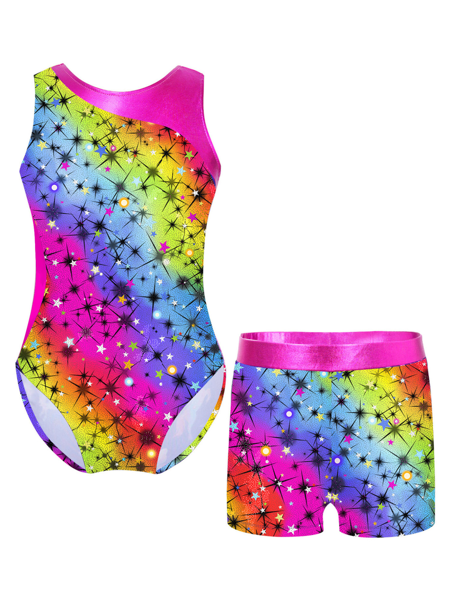 inlzdz Girls Sleeveless Gymnastics Leotards Matching Shorts Set Ballet ...