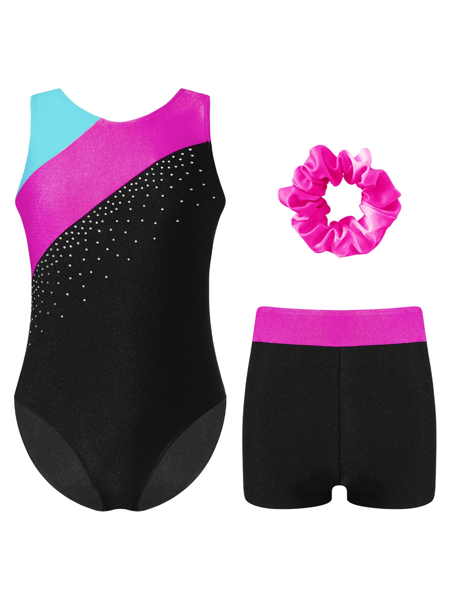 inlzdz Girls Sleeveless Rhinestone Gymnastics Leotard with Athletic ...