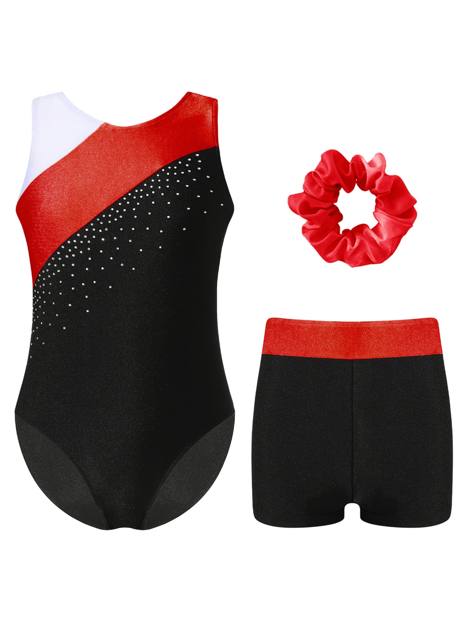 inlzdz Girls Sleeveless Rhinestone Gymnastics Leotard with Athletic ...