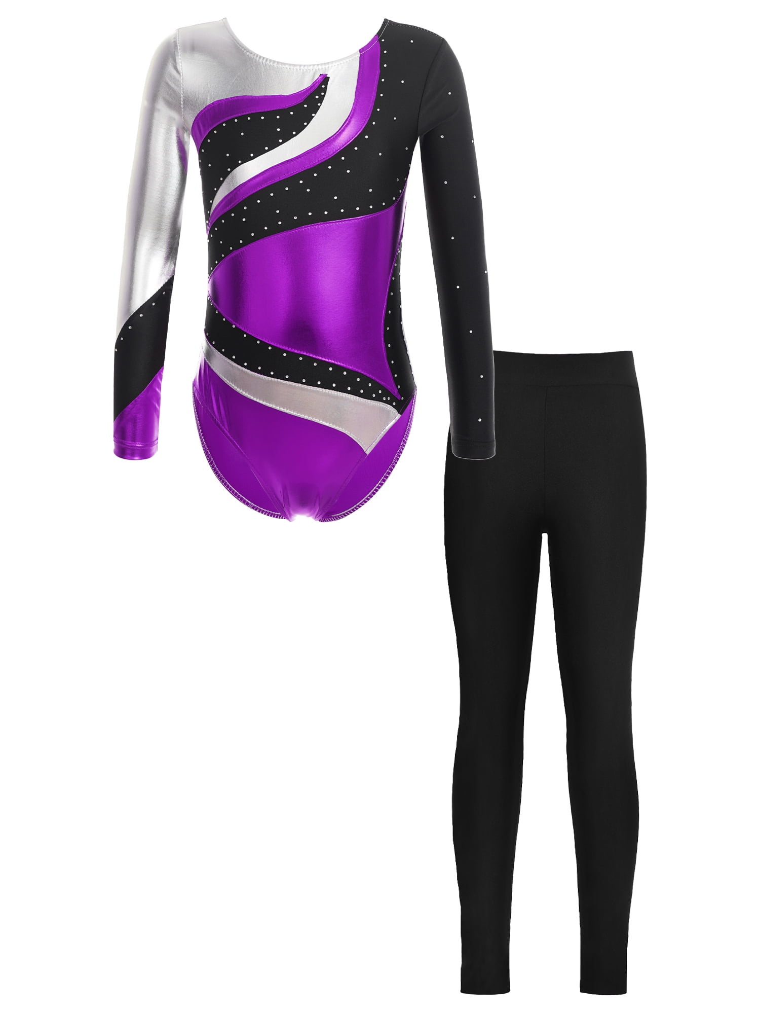 inlzdz Girls Sparkle Dance Gymnastics Leotards with Athletic Leggings ...