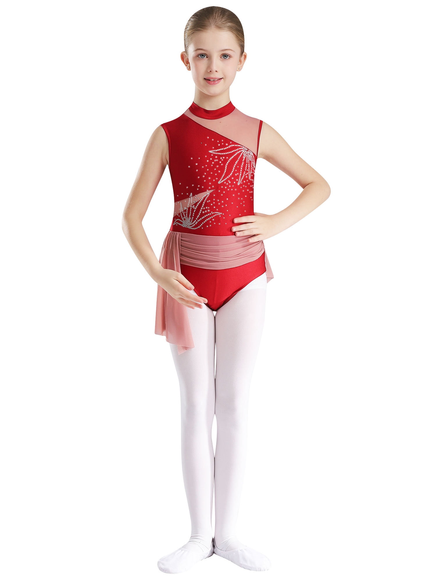 Inlzdz Girls Sparkle Lyrical Dance Dress Backless Leotard For Gymnastics Ballet Dance Bodysuit