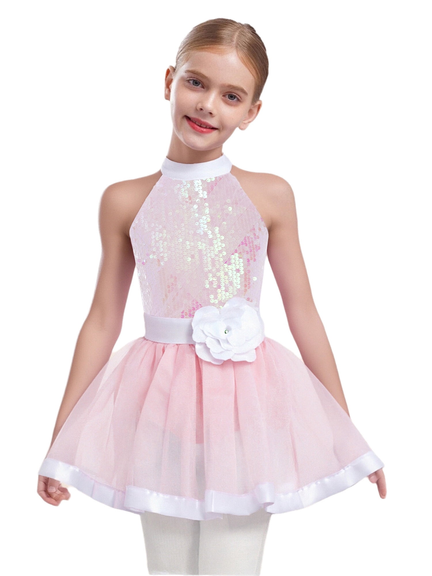 inlzdz Girls Sparkly Sequins Sleeveless Ballet Dance Dress Princess ...