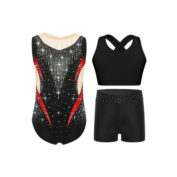 inlzdz Gymnastics Leotards for Girls Sparkly Ballet Unitard Tumbling Biketard Vest with Athletic ...