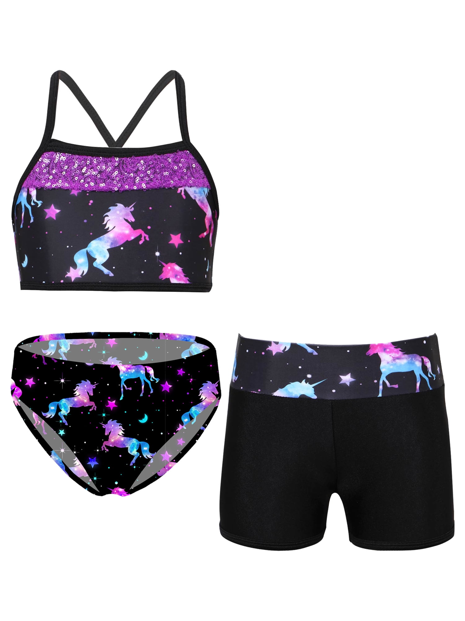 inlzdz Kids Girls 3 Pice Tankini Bikini Set Crop Tank Tops with Bottoms ...