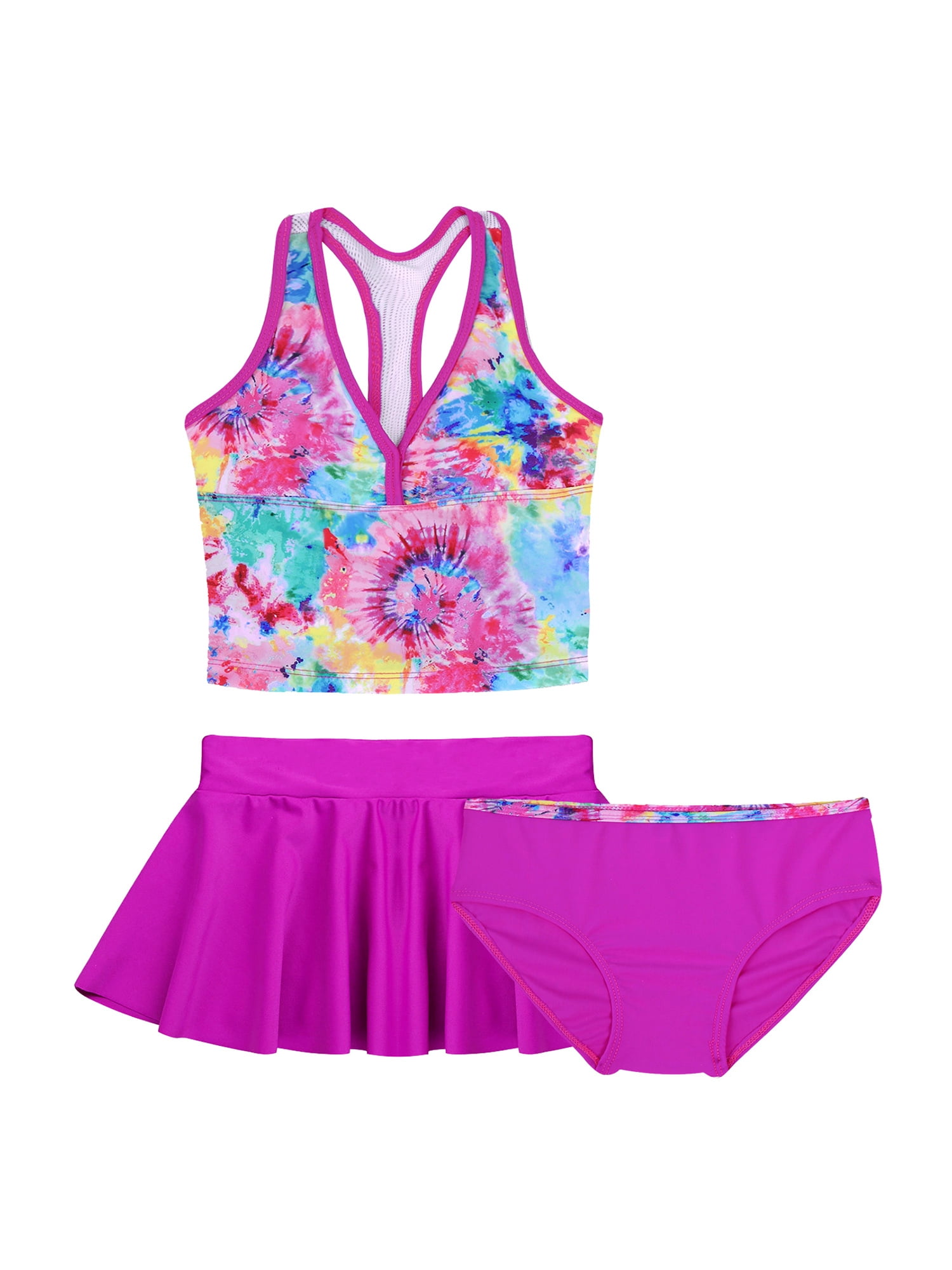 inlzdz Kids Girls 3 Piece Bathing Suit Quick Dry Tankini Set Swimsuit ...