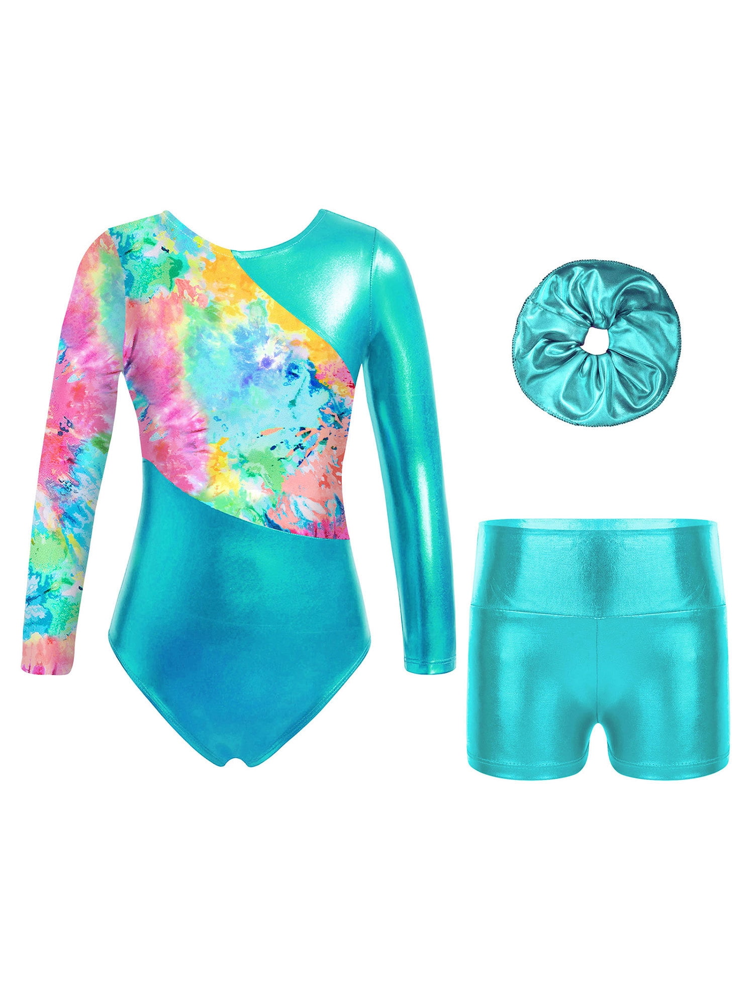inlzdz Kids Girls Gymnastics Leotard Set Tracksuit Dancewear Shiny ...