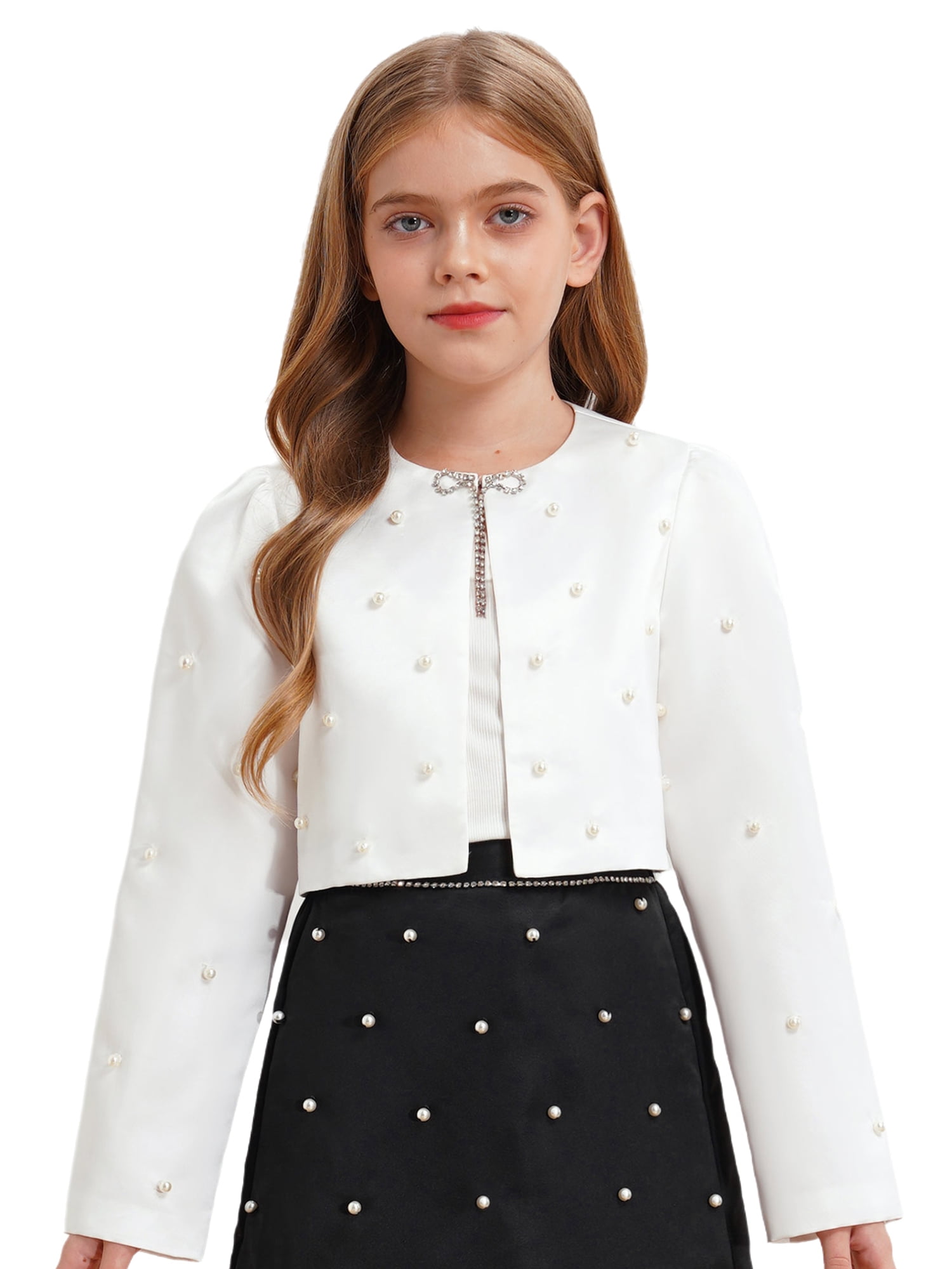 inlzdz Kids Girls Long Sleeve Bolero Shrug Satin Open Front Cropped ...