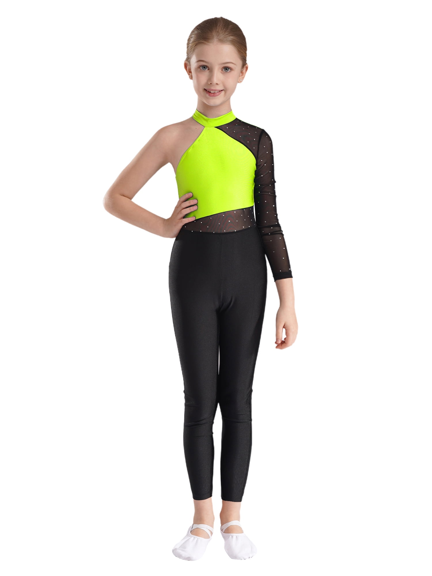 inlzdz Kids Girls Long Sleeve Full Body Unitard Catsuit Colorblock ...