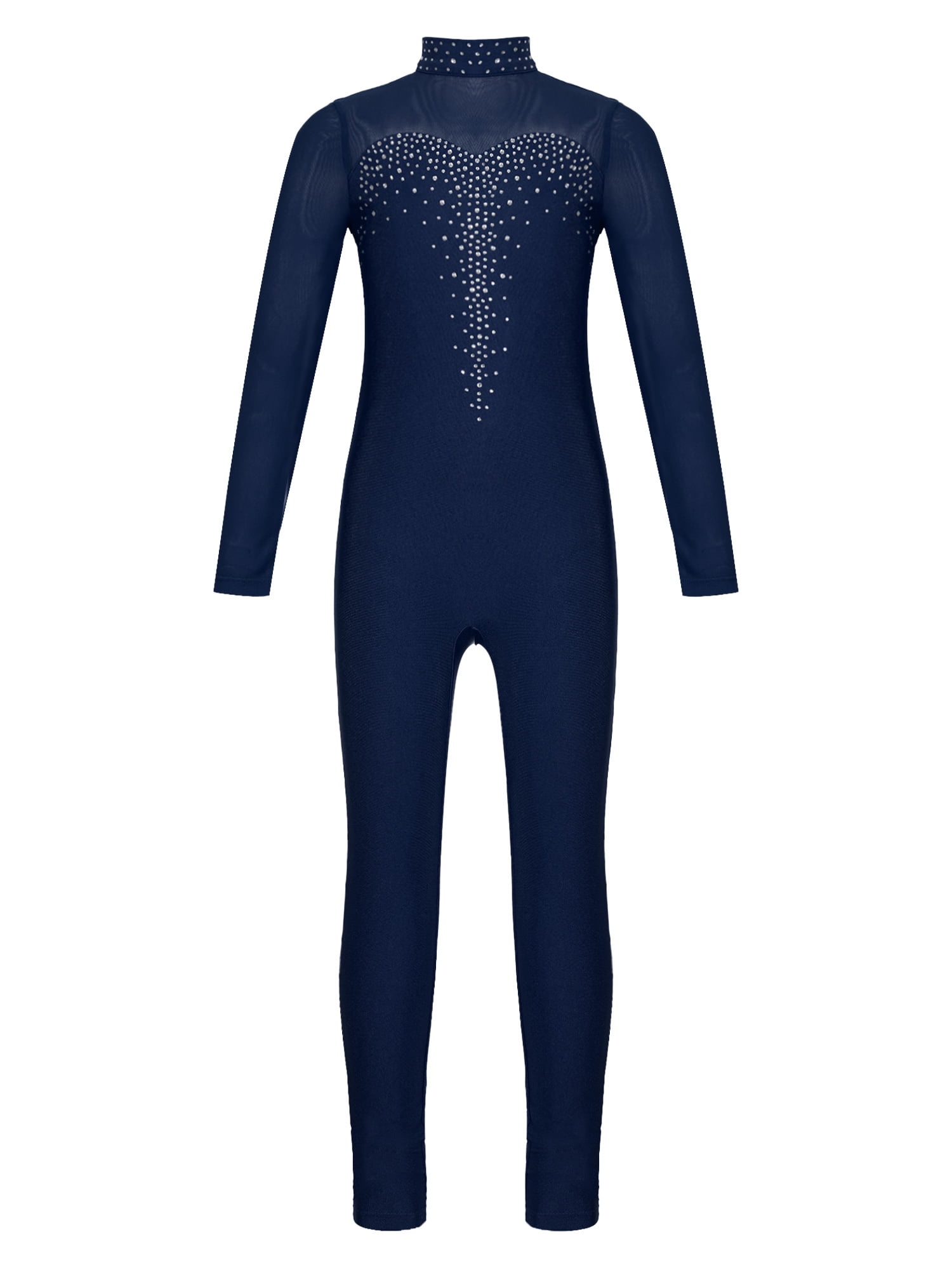 inlzdz Kids Girls Long Sleeve Rhinestone Gymnastic Leotard Full Body ...