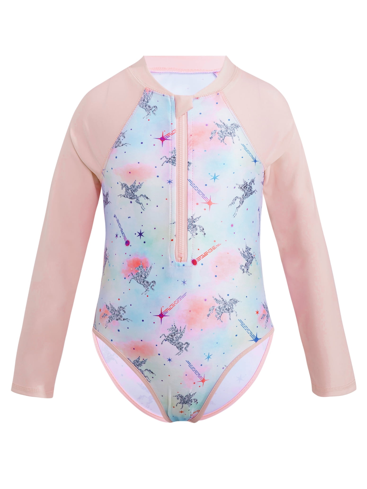 inlzdz Kids Girls One Piece Swimsuits Long Sleeve Rash Guard Swimwear ...
