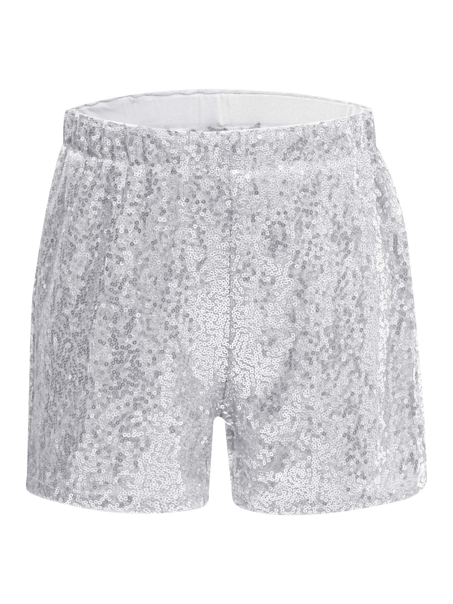 inlzdz Kids Girls Sequins Disco Jazz Hip Hop Ballet Dance Shorts Tumbling Yoga Gym Performance ...