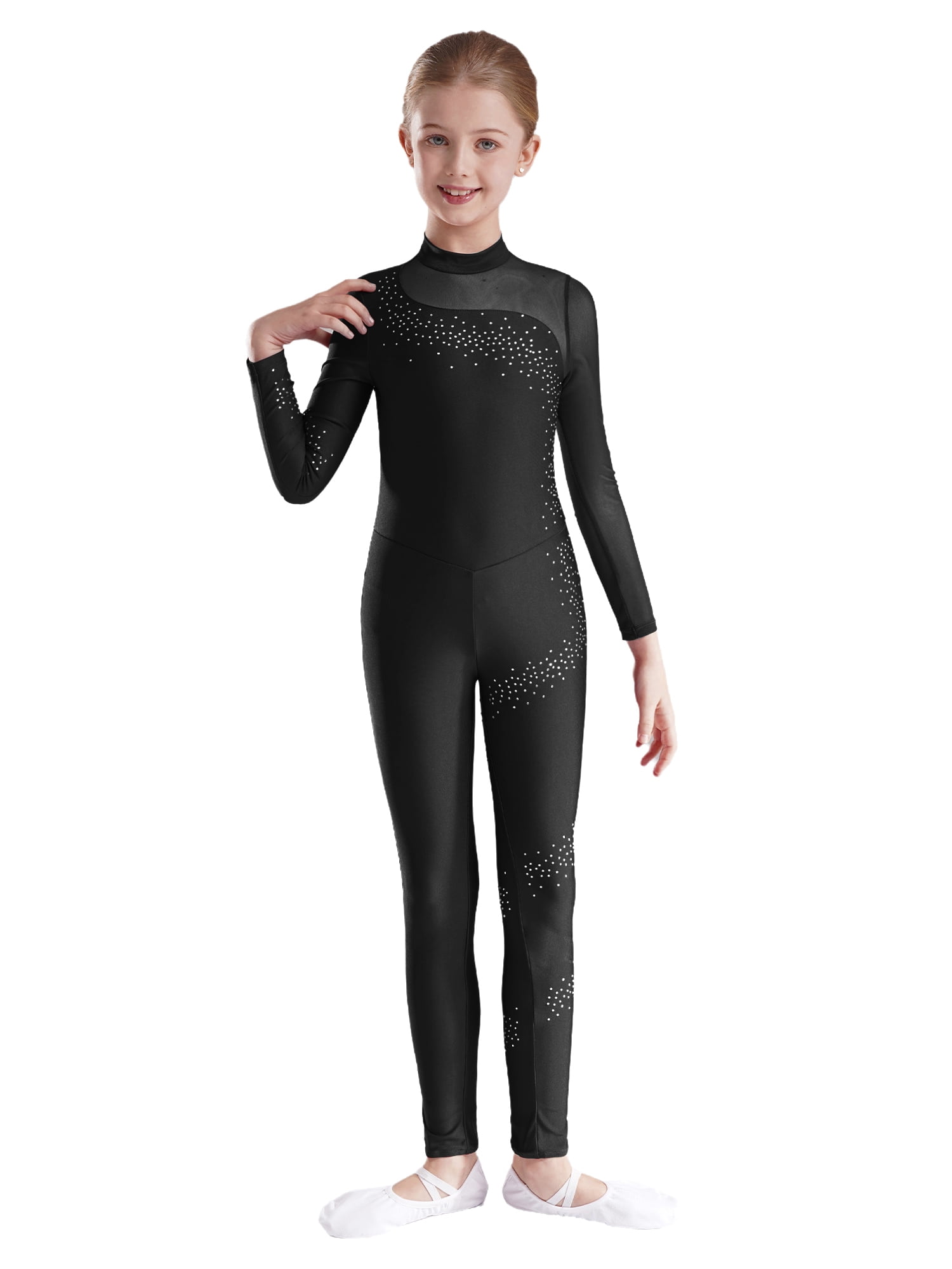 inlzdz Kids Girls Sheer Mesh Full Body Gymanstics Leotard Sparkly ...