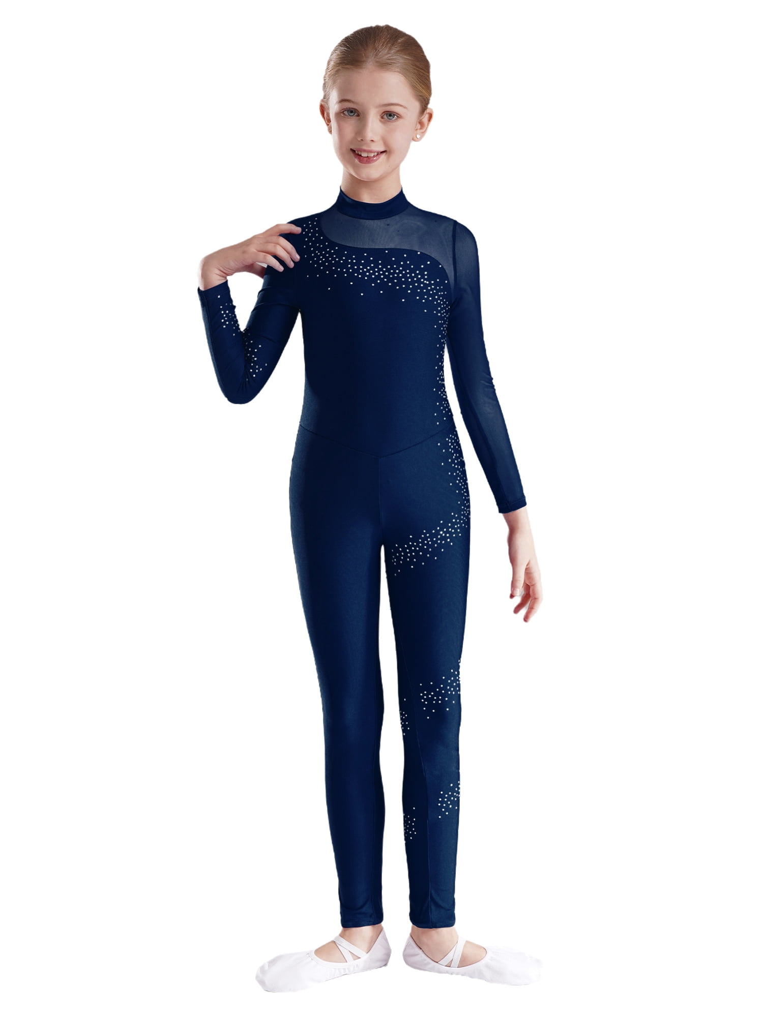 inlzdz Kids Girls Sheer Mesh Full Body Gymanstics Leotard Sparkly ...