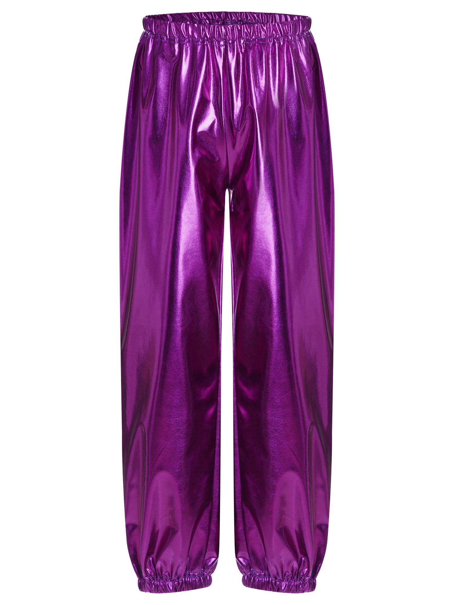inlzdz Kids Girls Shiny Metallic Hip Hop Jazz Dance Pants Elastic Waist ...