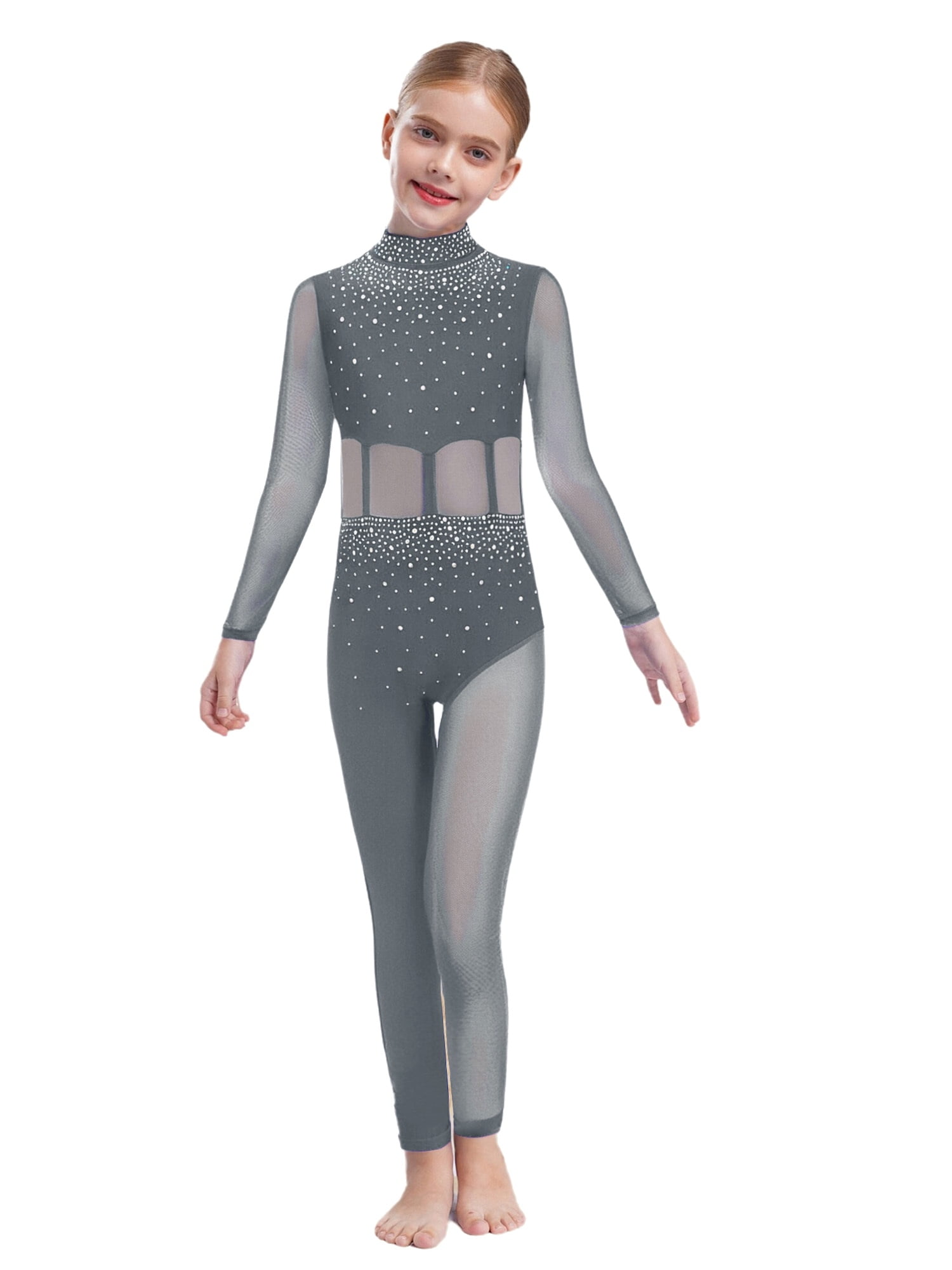 inlzdz Kids Girls Sparkly Rhinestone Full Body Dance Unitards Figure ...