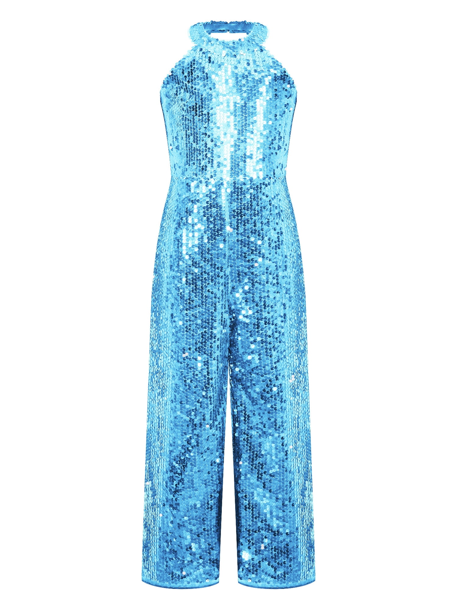 inlzdz Kids Girls Sparkly Sequins Full Length Jumpsuit One-Piece Outfit ...
