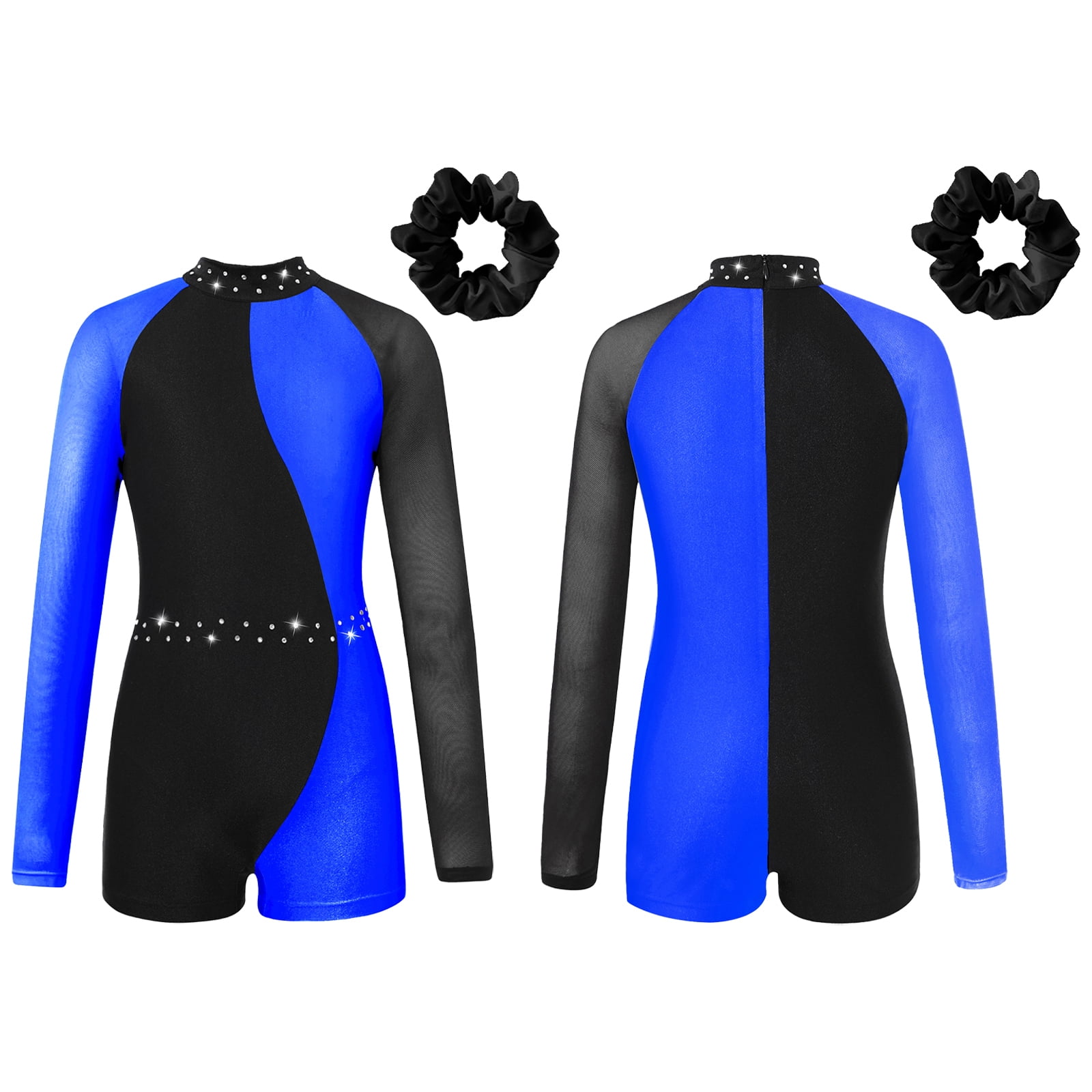 inlzdz Long Sleeve Color Block Gymnastics Leotards for Girls Sparkle ...
