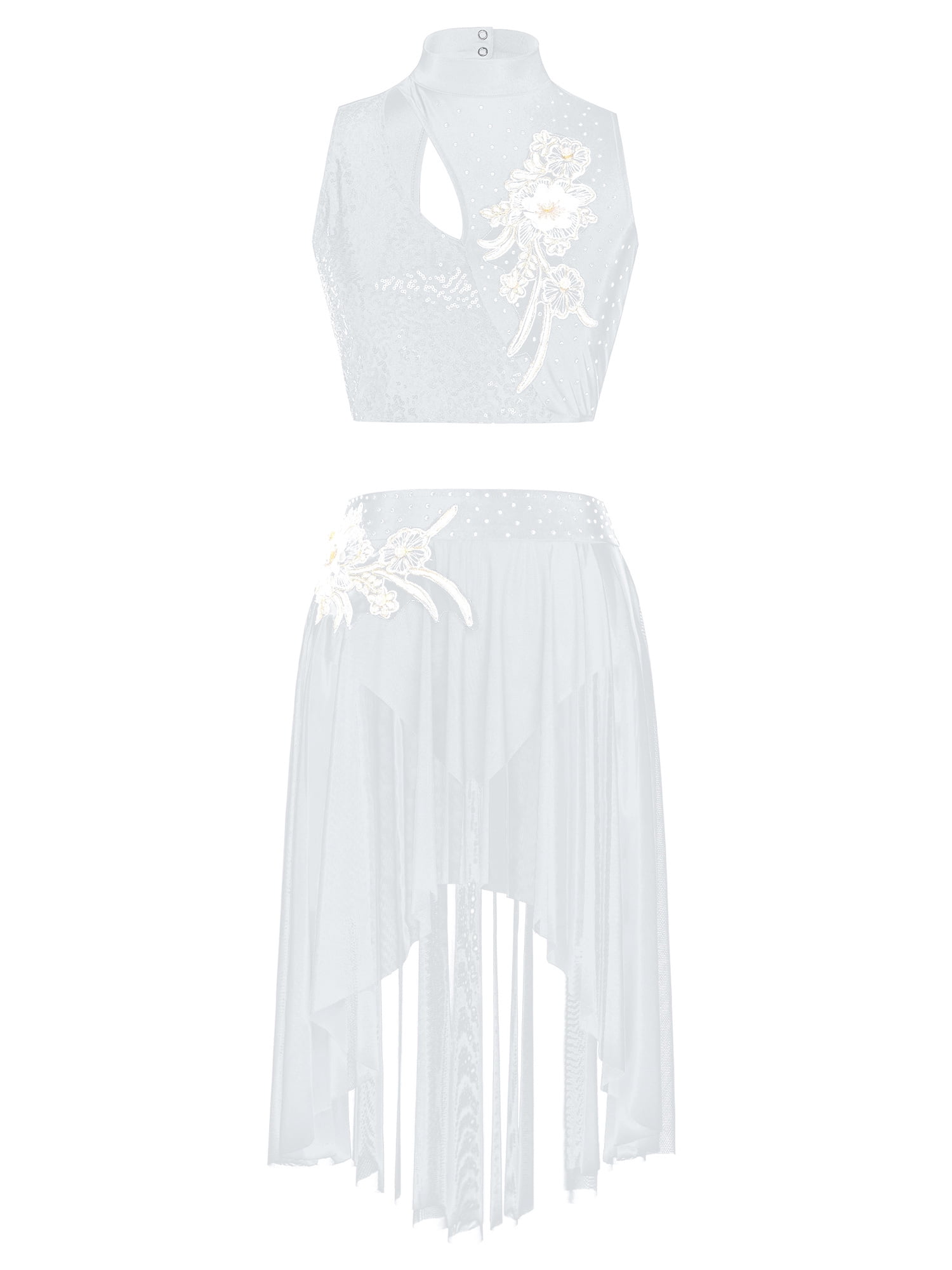 inlzdz Lyrical Dance Outfits for Women Sequin Crop Top Mesh Tulle Skirt ...
