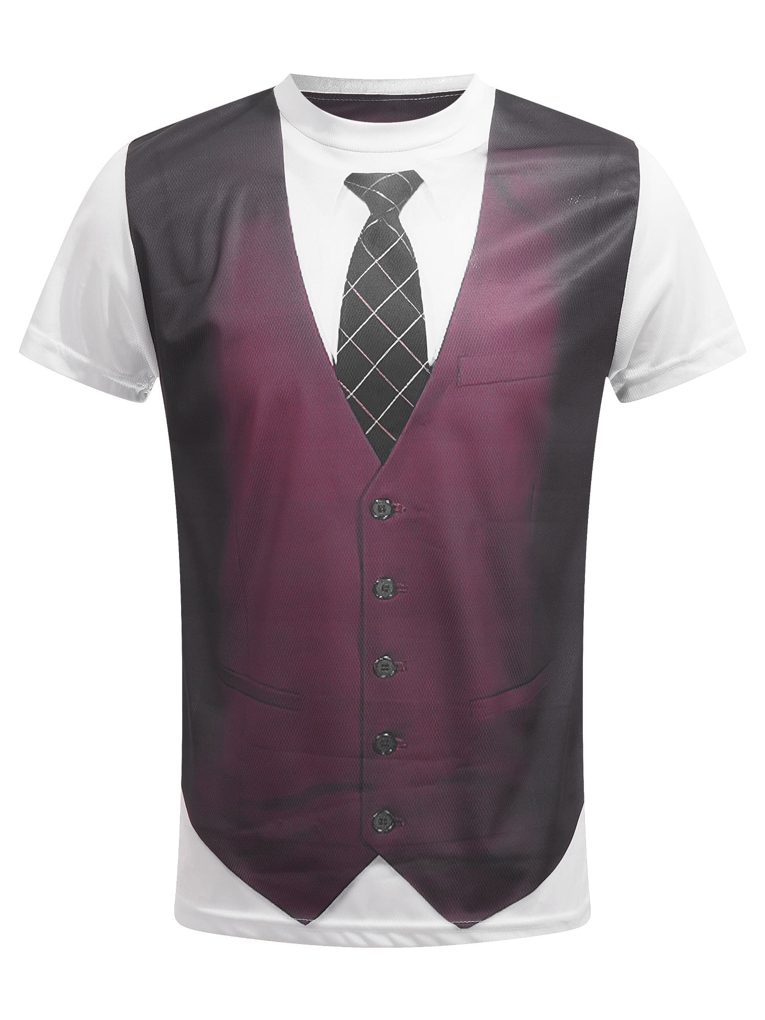 inlzdz Men's Fake Two-Piece 3D-Print Realistic Suit & Tie Tuxedo Short ...