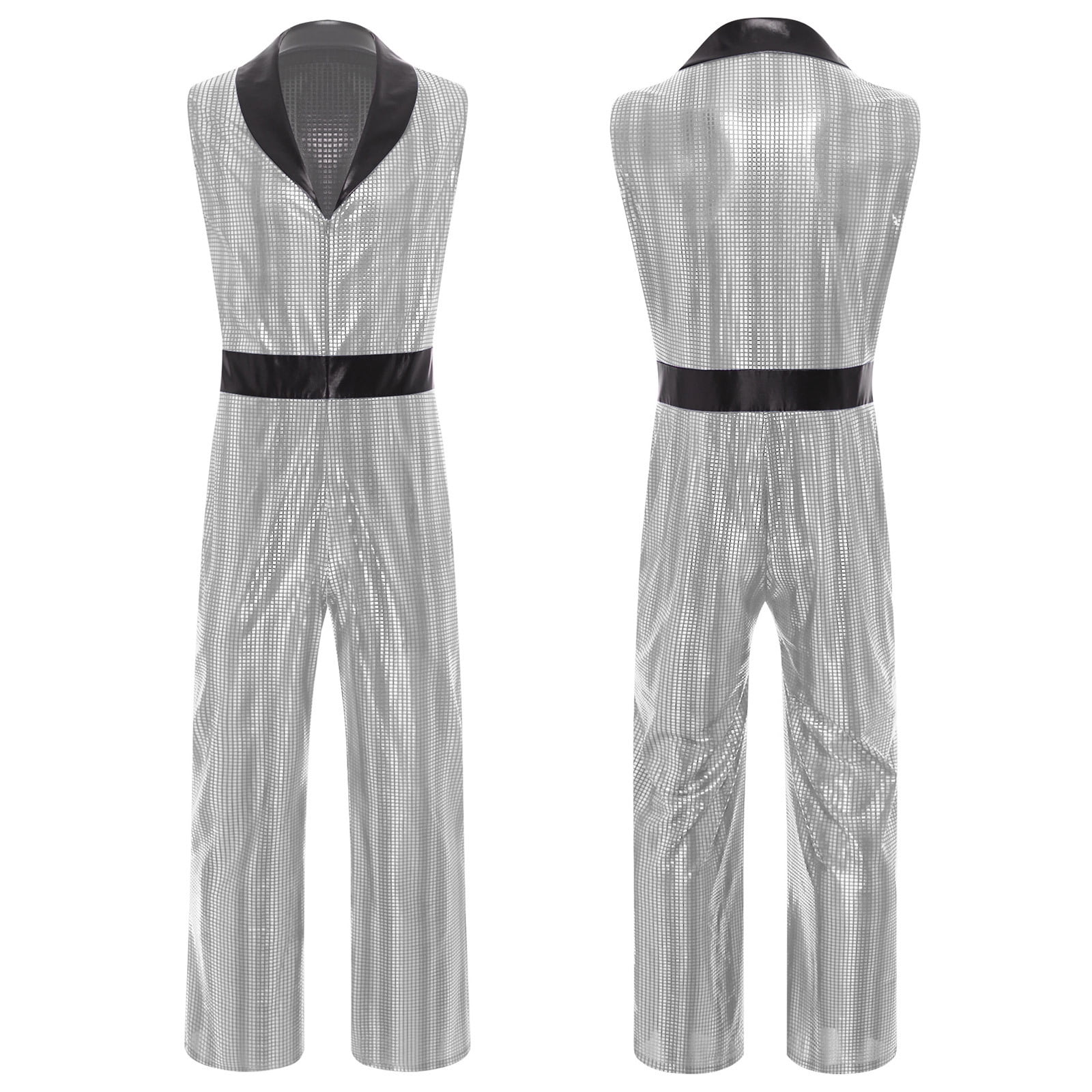 inlzdz Mens Retro 70s Disco Jumpsuit Shiny Plaid Romper Hippie Music ...