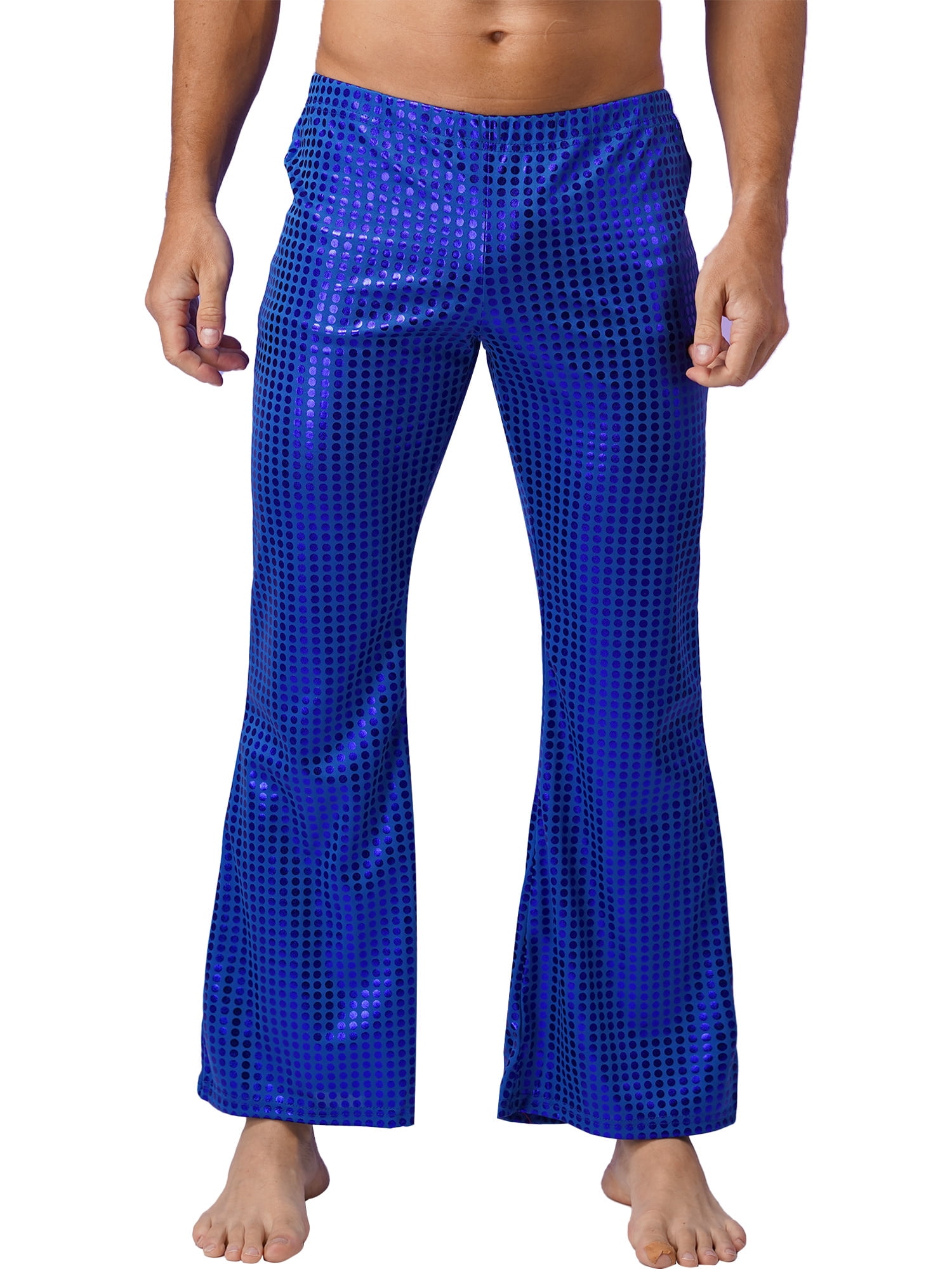 inlzdz Mens Shiny Sequined Bell Bottom Long Pants Dance Performance ...