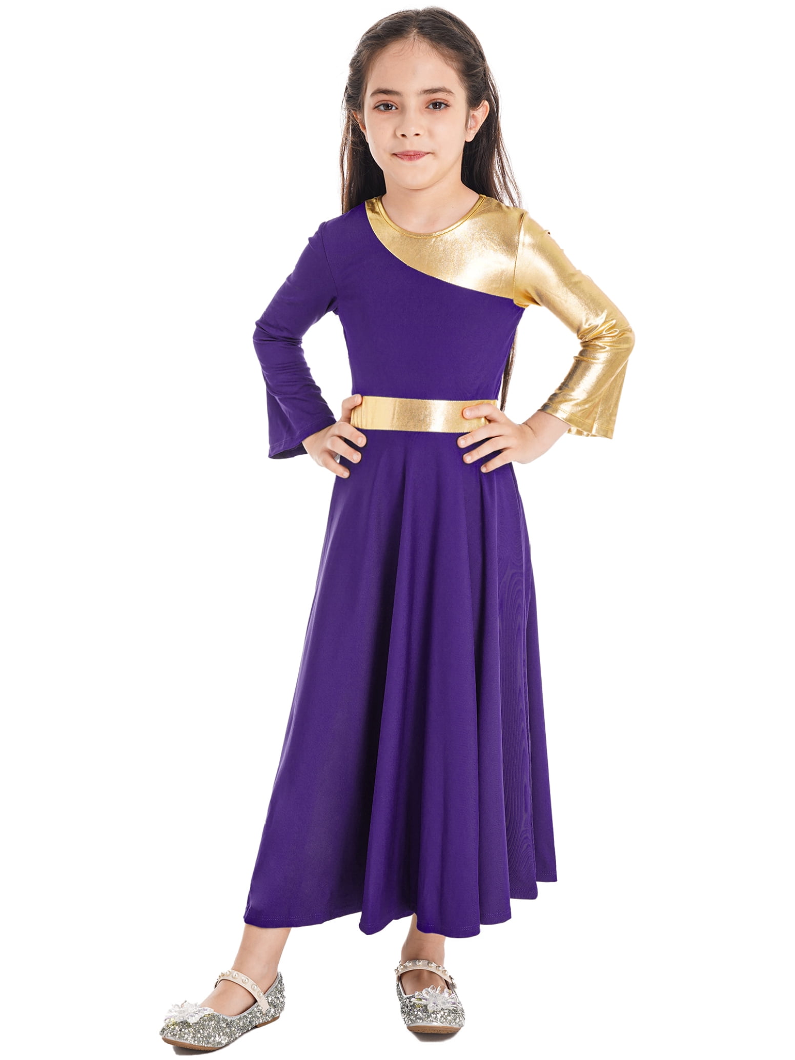 inlzdz Metallic Praise Dance Dress for Girls Long Sleeve Ltiurgical ...