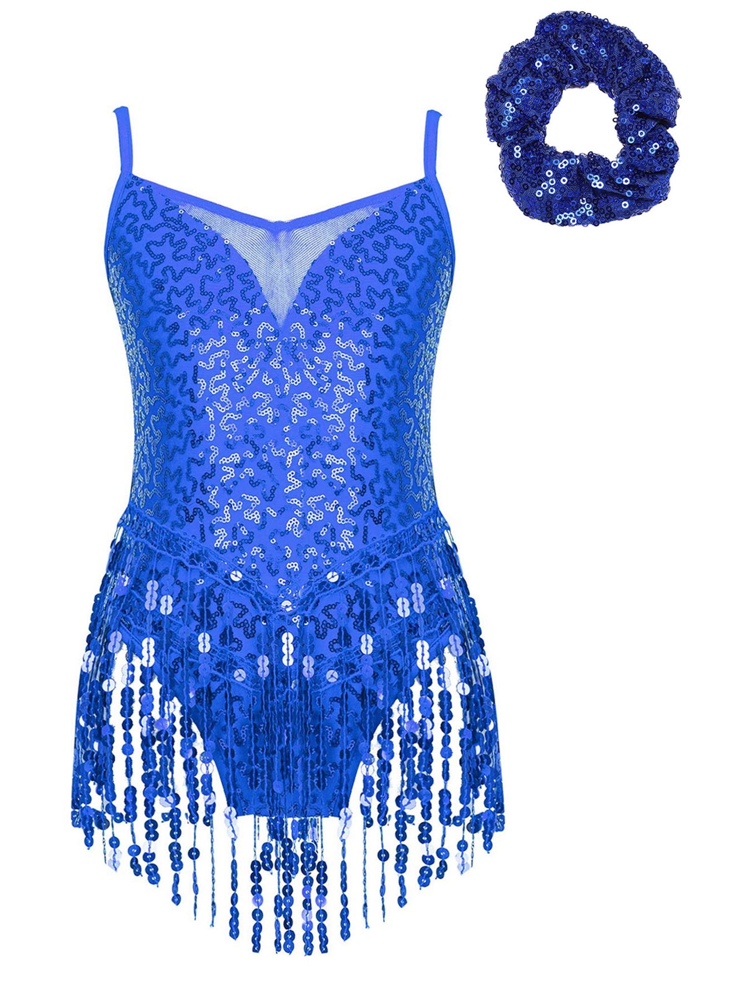 inlzdz Sequin Tassel Dance Leotard Fringe Dress for Girls Latin Jazz ...