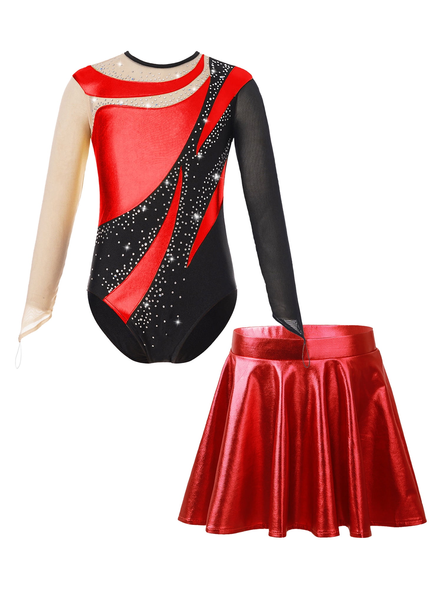 inlzdz Sheer Mesh Long Sleeve Gymnastics Leotards for Girls Sparkle ...