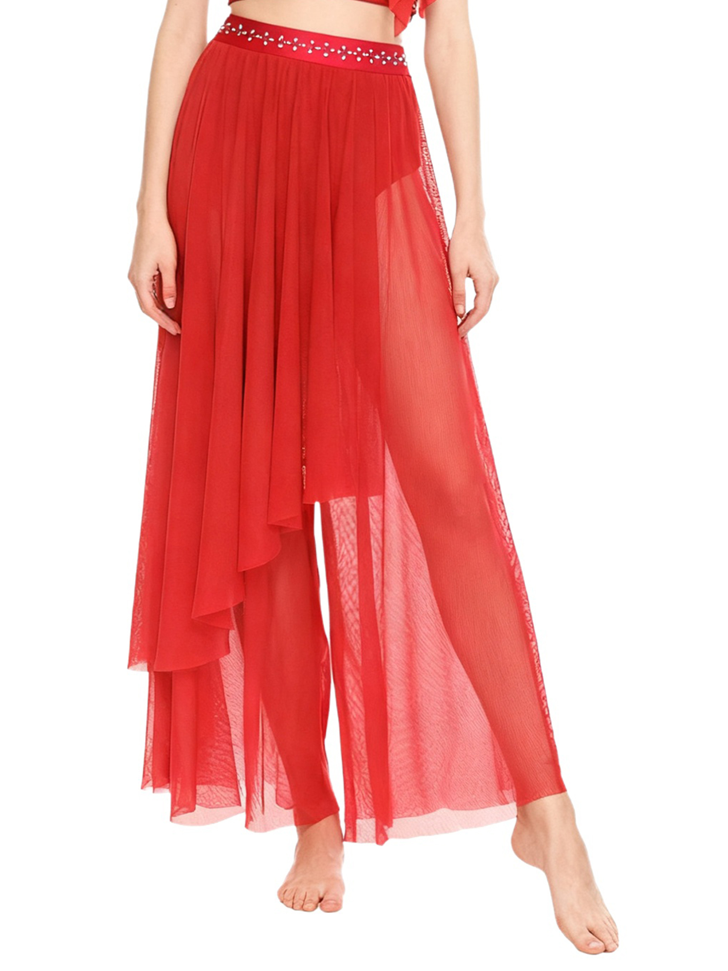 inlzdz Women's Mesh Lyrical Dance Pants Flowy Wide Leg Trousers Modern ...